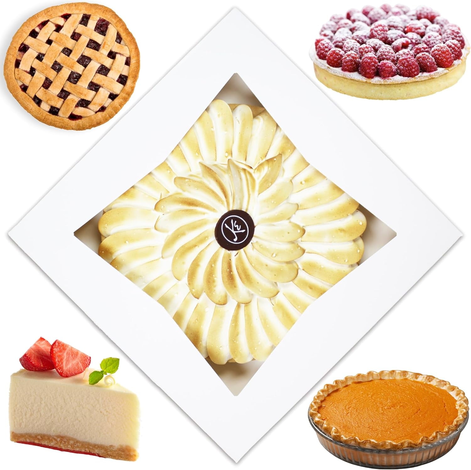 Wellsay 9x9x2.5 White Pie Boxes with Window, 100 Pack Food Grade ...