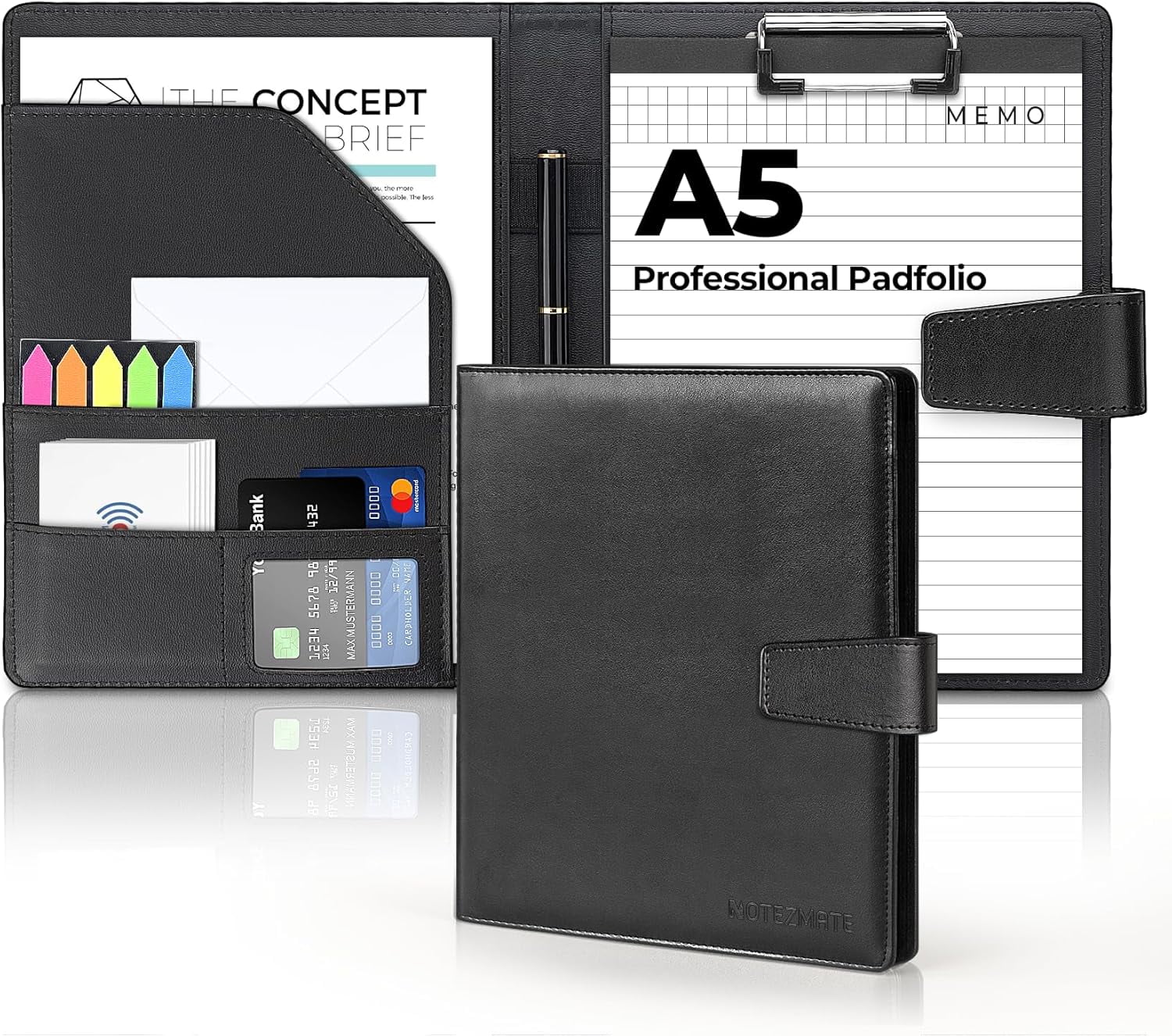 Wellsay A5 Padfolio/Portfolio Folder,All-in-One Faux Leather Interview ...