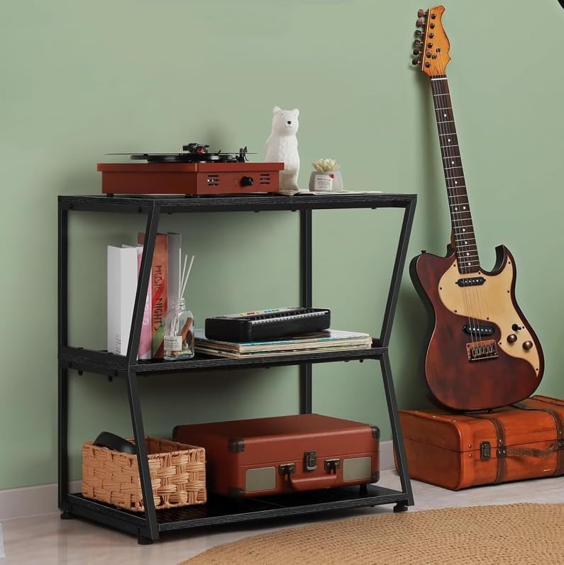 Wellsay AV Media Stand Corner Shelf for Record Player 3 Tier Petite ...