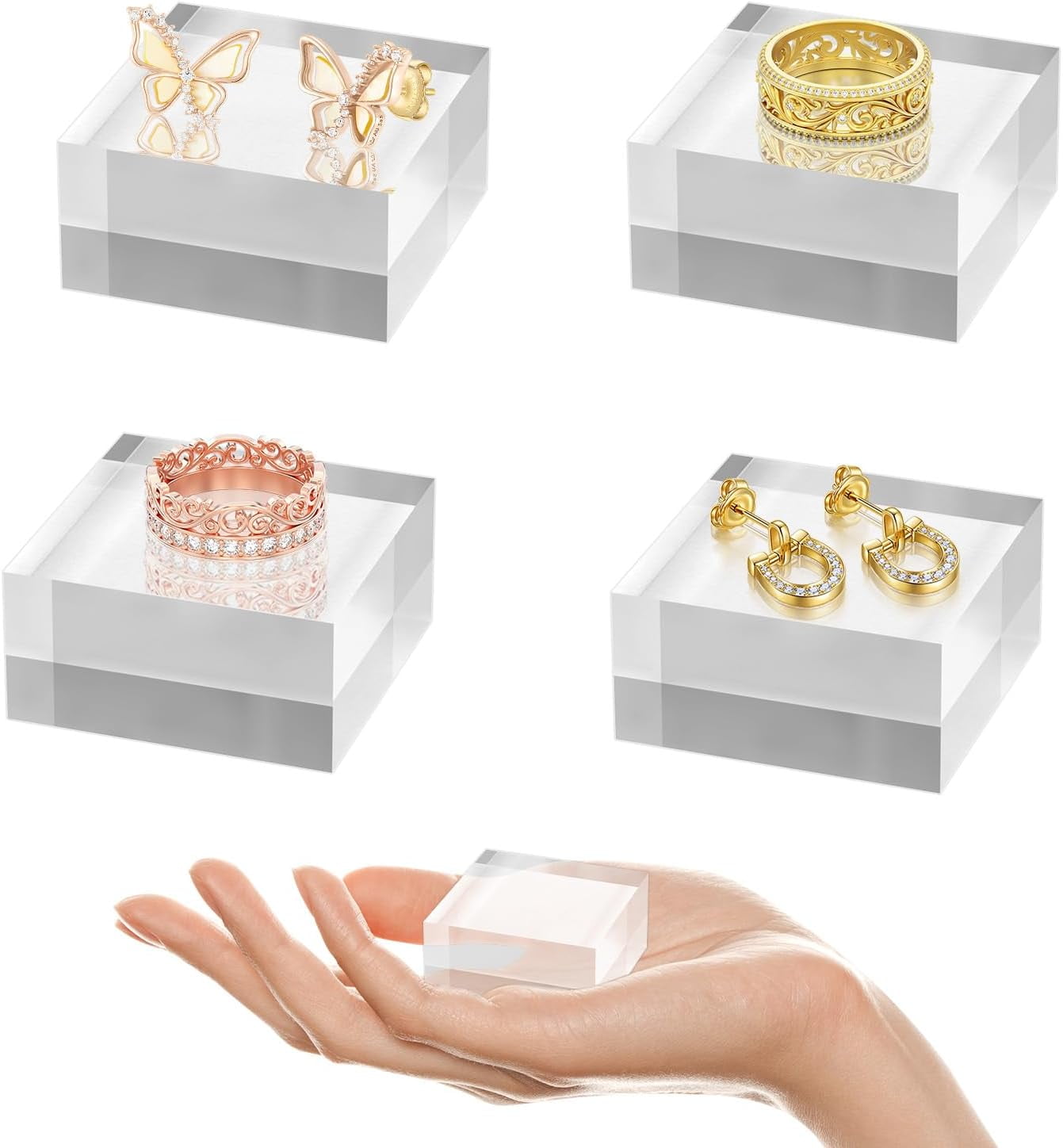 Wellsay Acrylic Base 4 Pieces Acrylic Blocks for Display 2 X 2 X 1 Inch ...