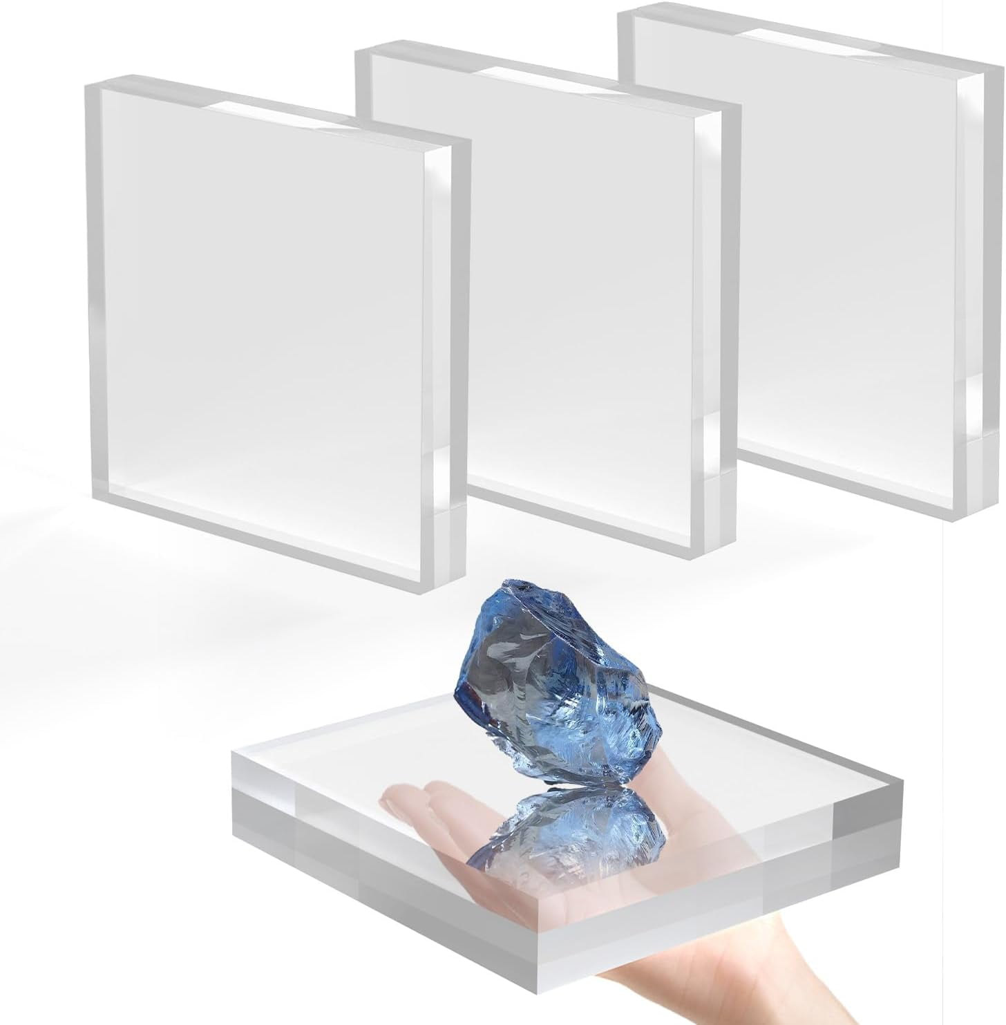 Wellsay Acrylic Base Stand 4 Pack 5 X 5 X 1 Inch Acrylic Blocks for Display Trophy Base Clear ...