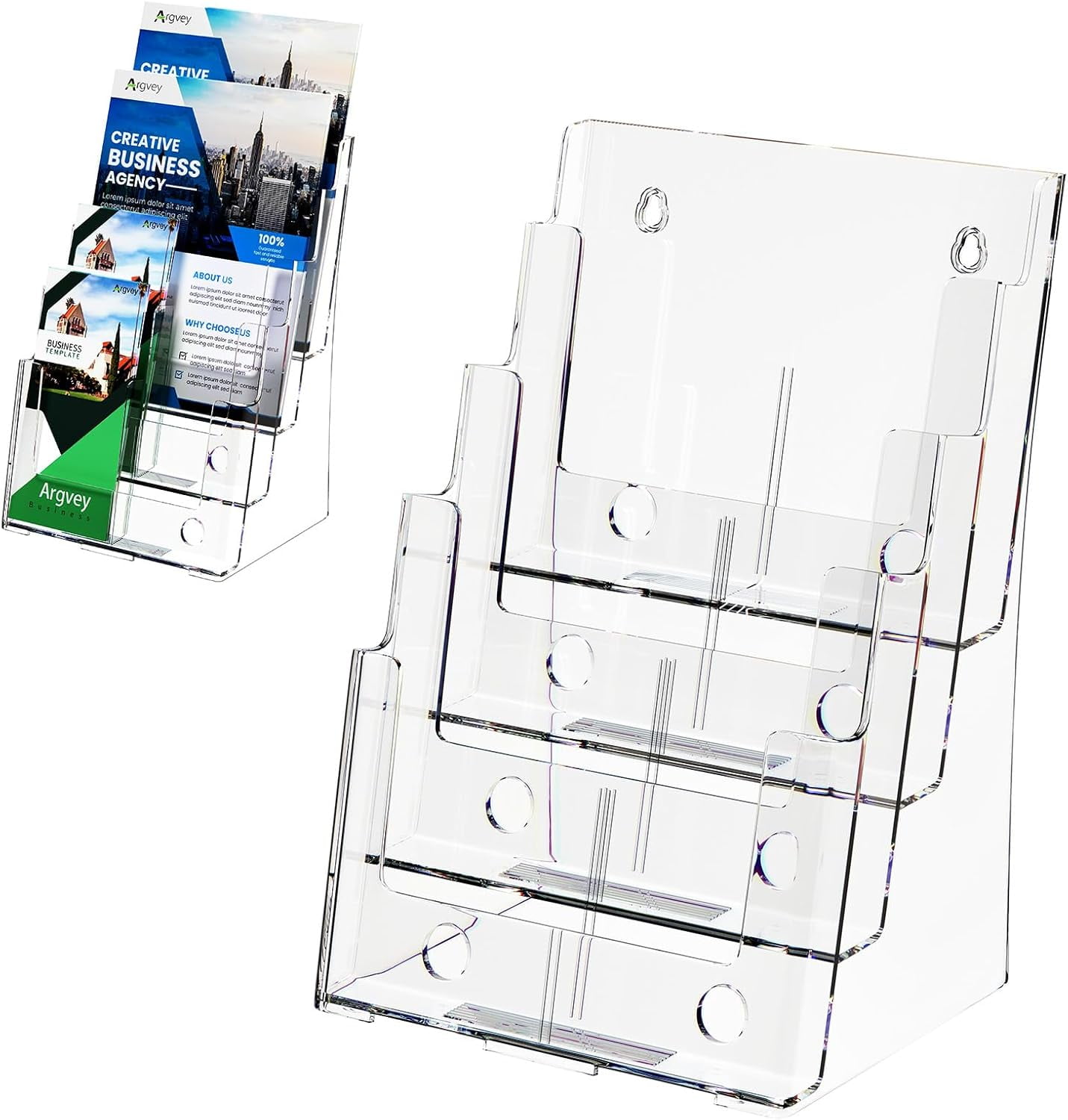 Wellsay Acrylic Brochure Holder 8.5 x 11 inches, 4 Tier Clear Brochure ...