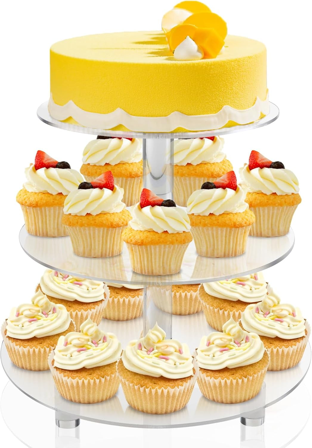 Wellsay Acrylic Cupcake Stand, 3 Tier Round Clear Cake Stand Cupcake ...