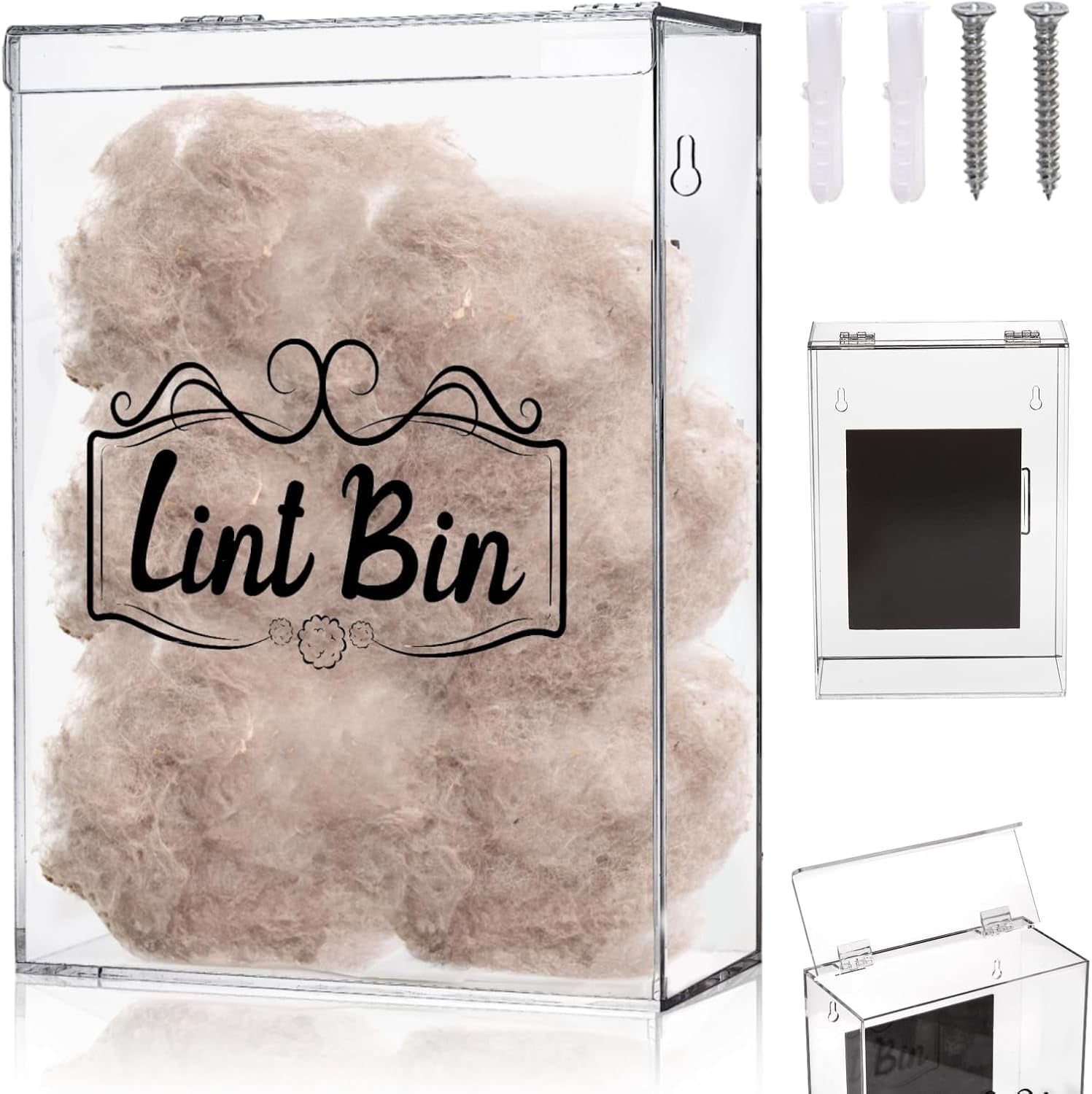 Wellsay Acrylic Magnetic Lint Bin for Laundry Room, 135oz Dryer Lint ...
