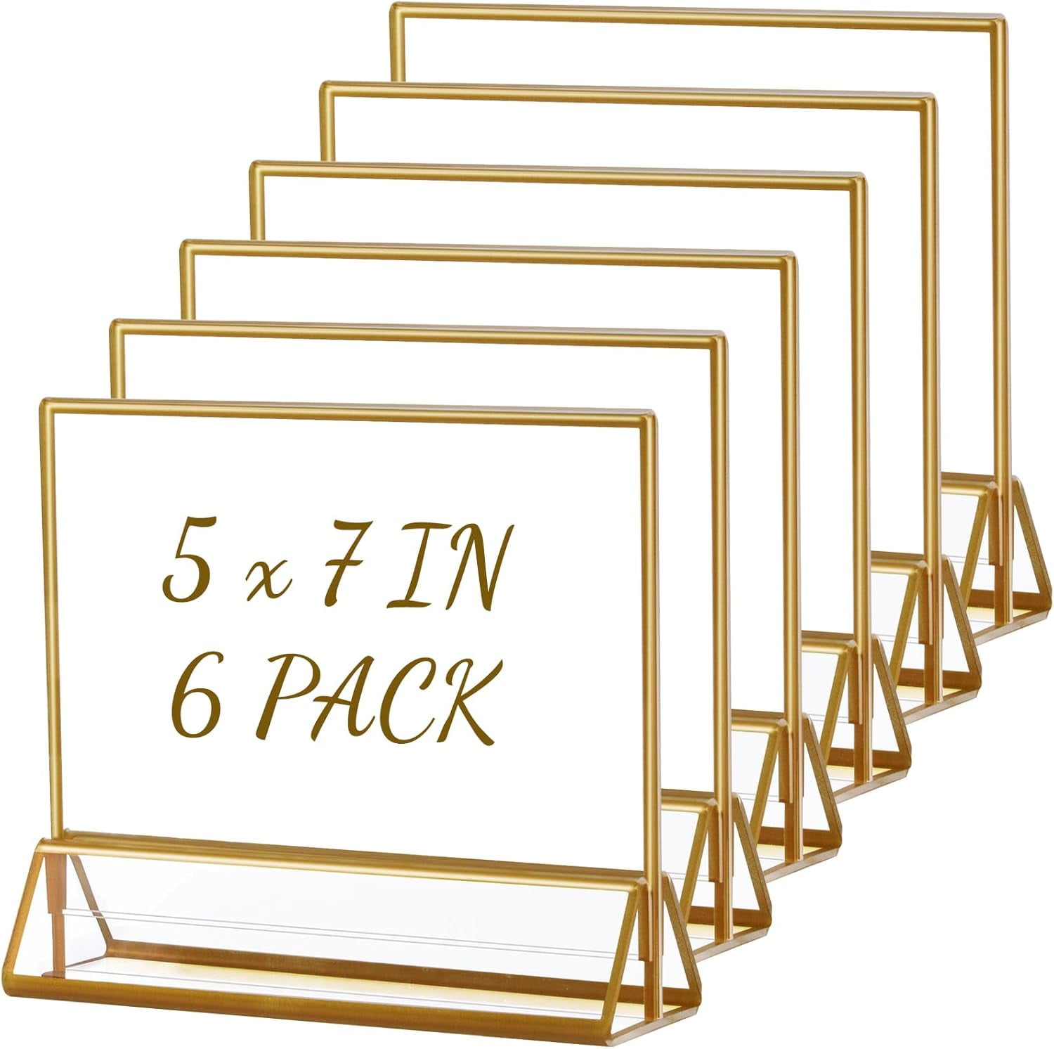Wellsay Acrylic Sign Holders 5x7 in Gold, 6 Pack Picture Frame Table ...