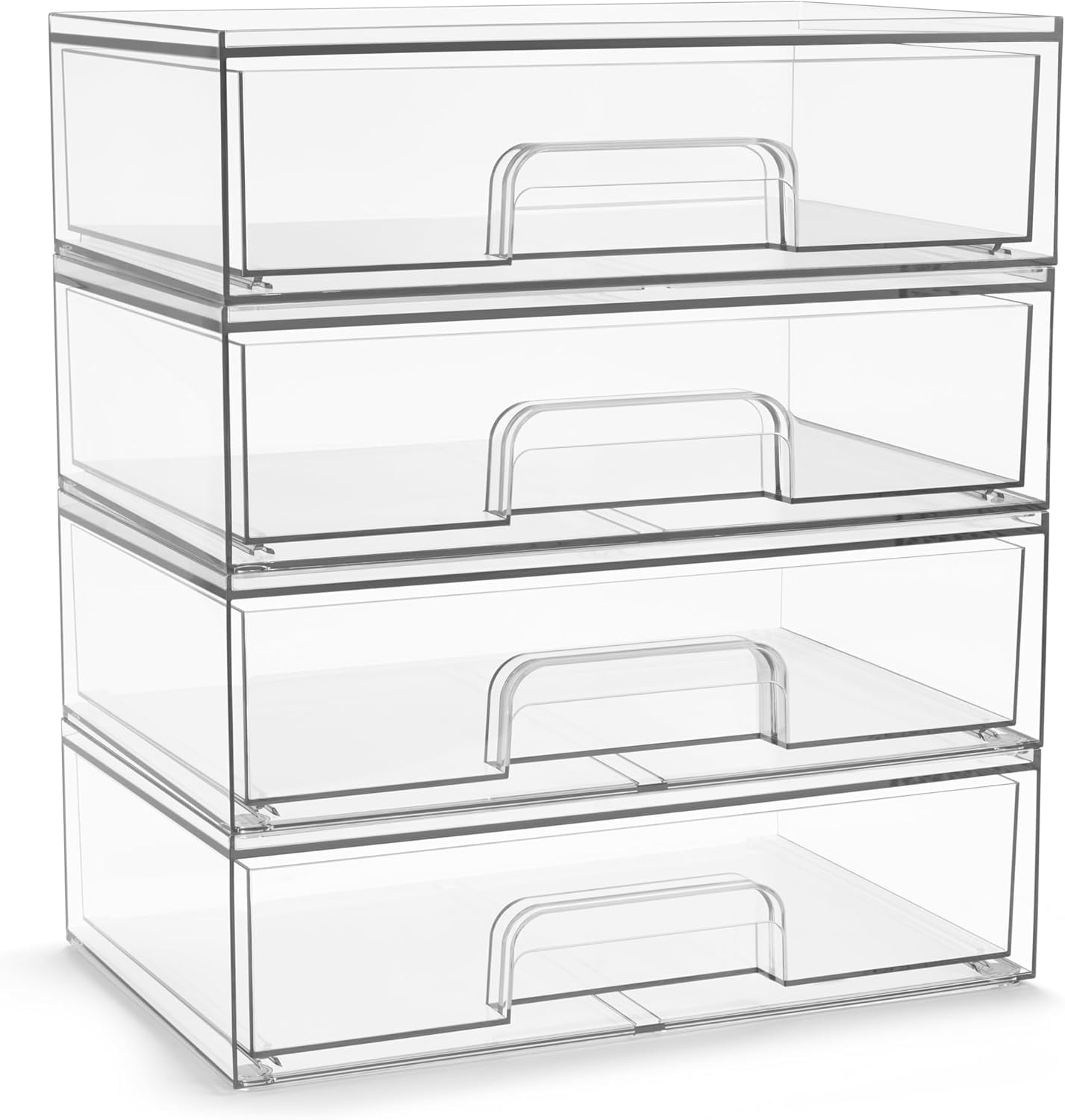 Wellsay Acrylic Storage Containers - 4 Pack, Stackable Storage Bins Set ...