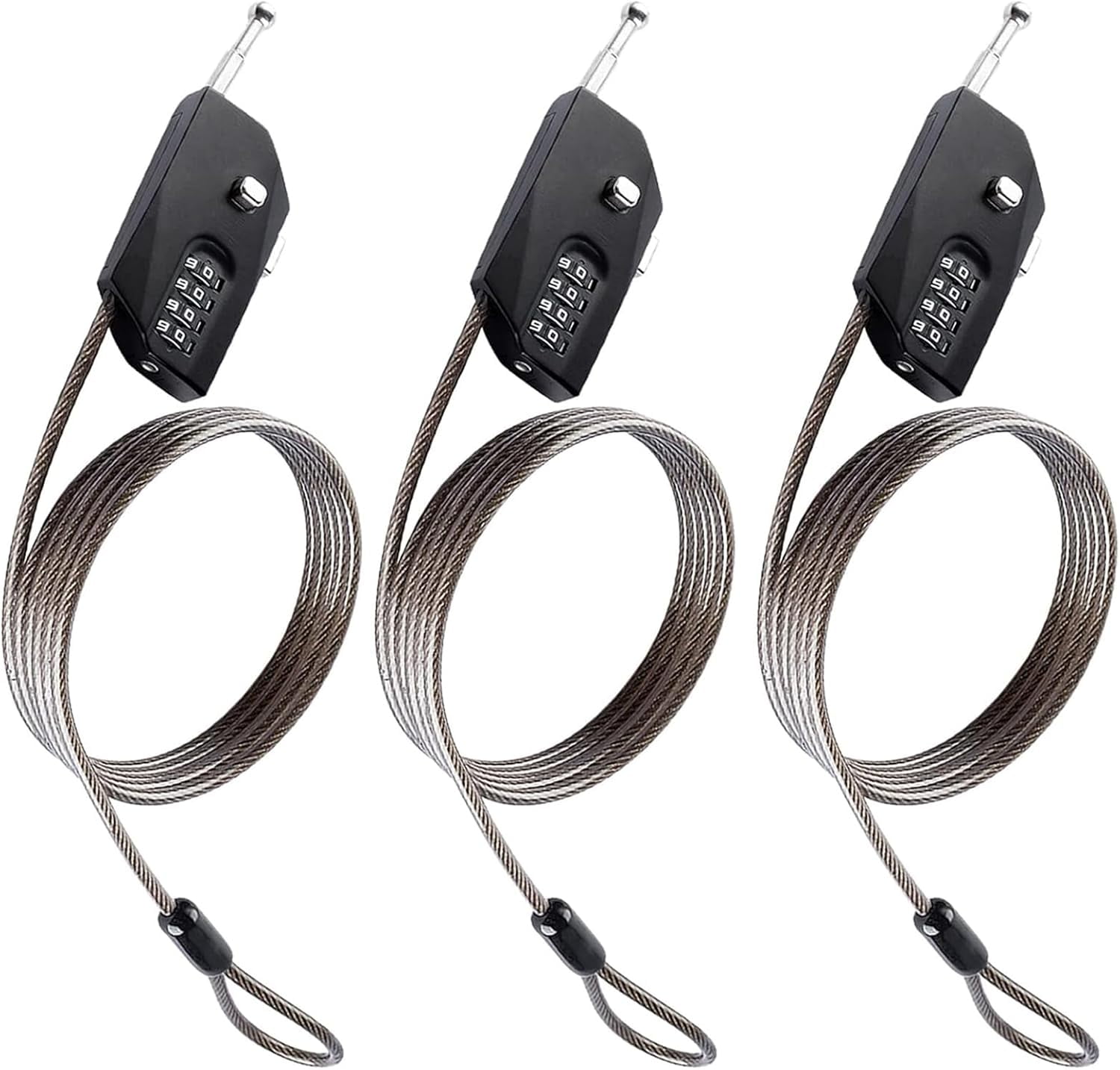 Wellsay Adjustable Cable Lock, 3 Pack Combination Lock 6.6ft Long Cable ...