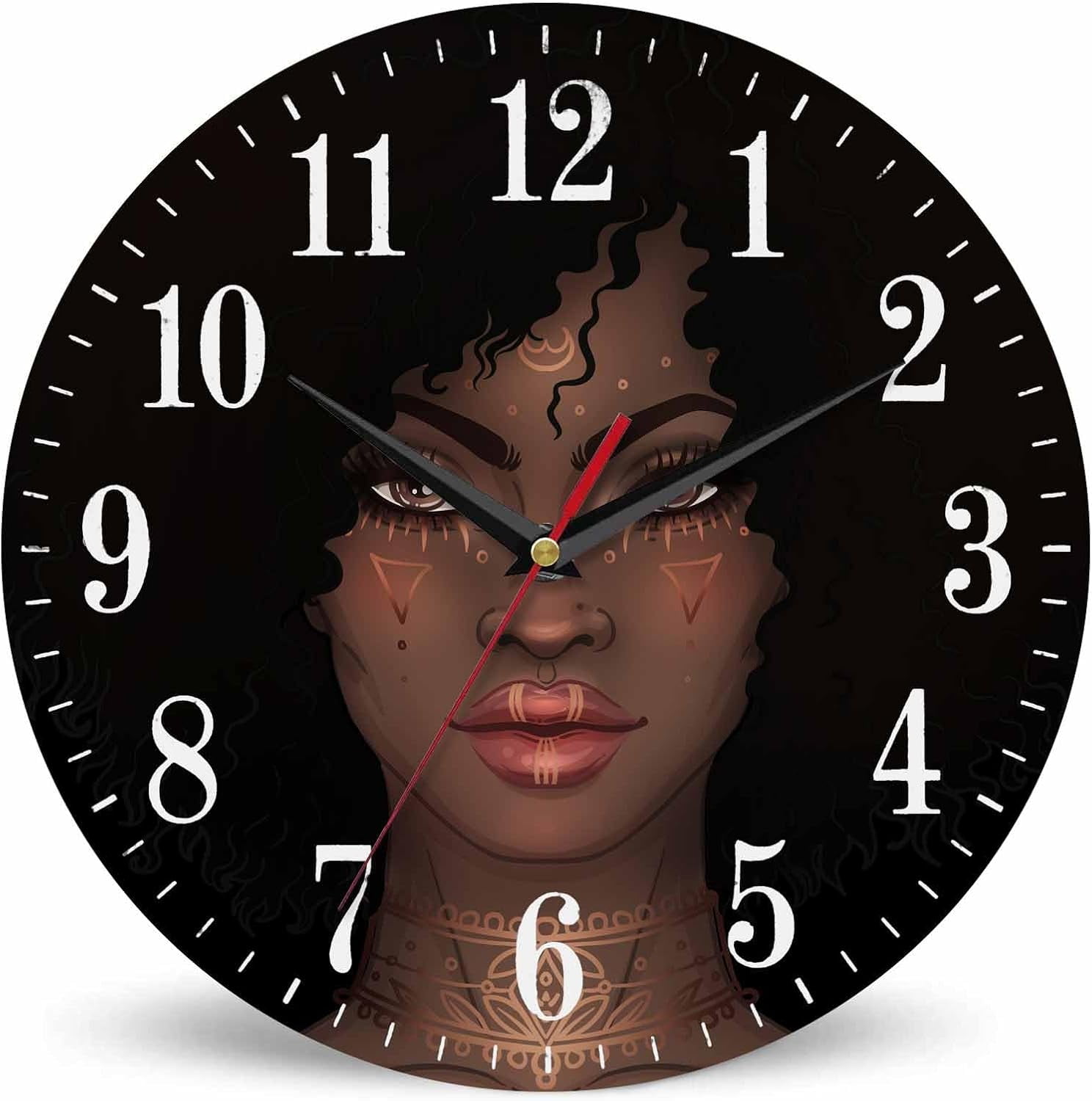 Wellsay African Pretty Girl Wall Clock Black Woman Beauty Gold Tattoos ...
