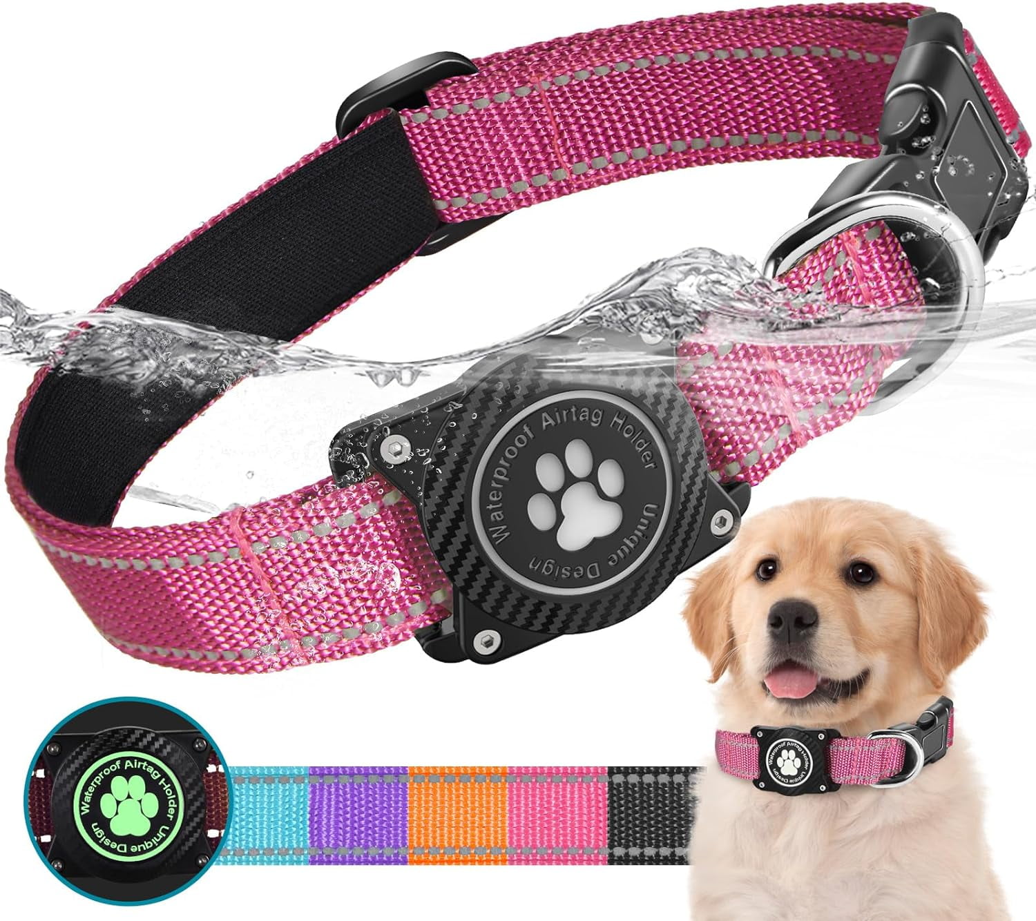Wellsay Airtag Dog Collar, Nylon Collar with Waterof Air Tag Holder ...