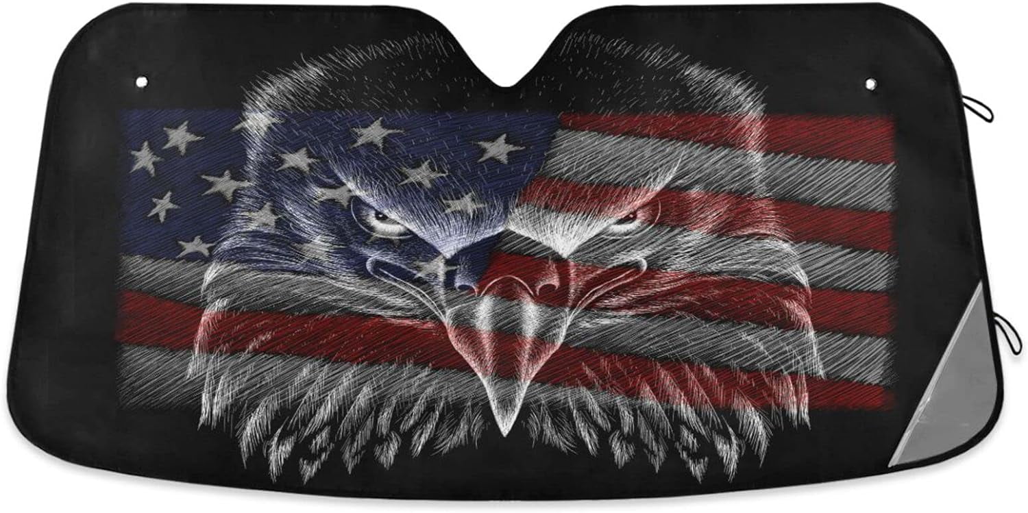 Wellsay American Flag Bald Eagle Car Windshield Sun Shade USA Patriotic ...
