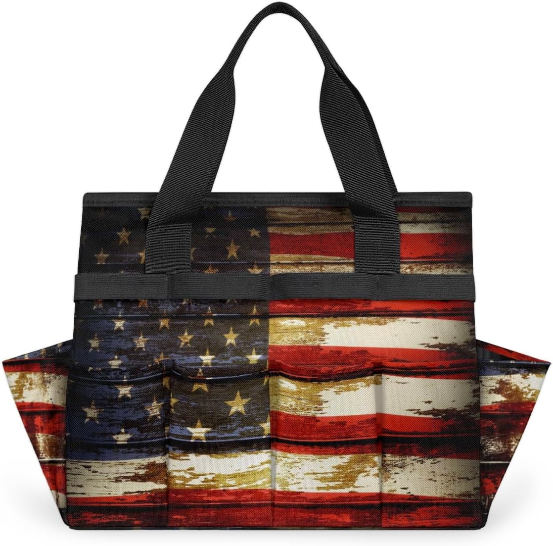 Wellsay American Flag Wooden Garden Tool Bag with 10 Pockets Easy ...
