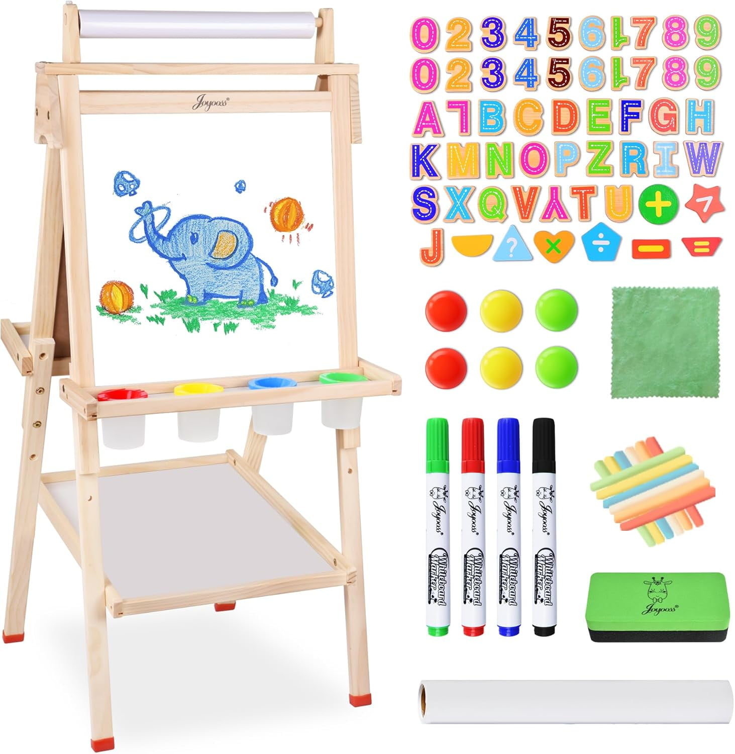 Wellsay Art Easel for Kids with Double-Sided Magnetic, Wooden Standing ...
