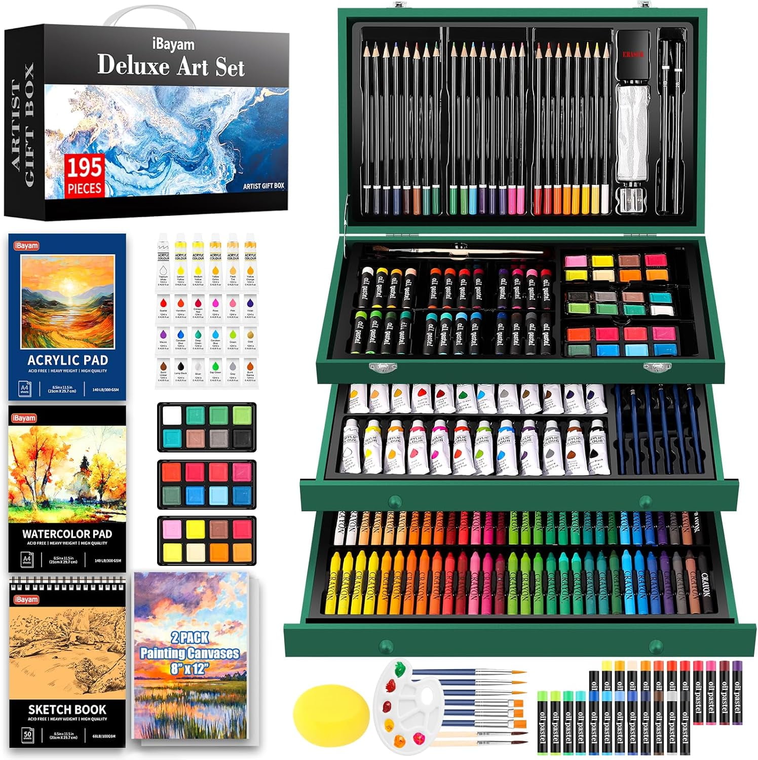 Wellsay Art Kit for Kids Teens Teenage Adult, 195-Pack Drawing Coloring ...