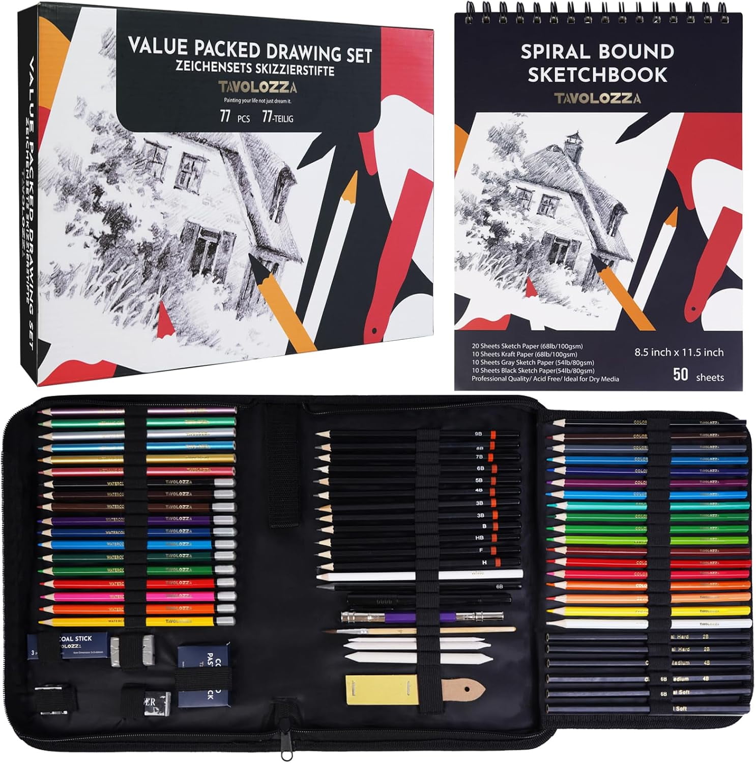Wellsay Art Supplies 77 Pack Drawing & Sketng Art Set for Artists ...