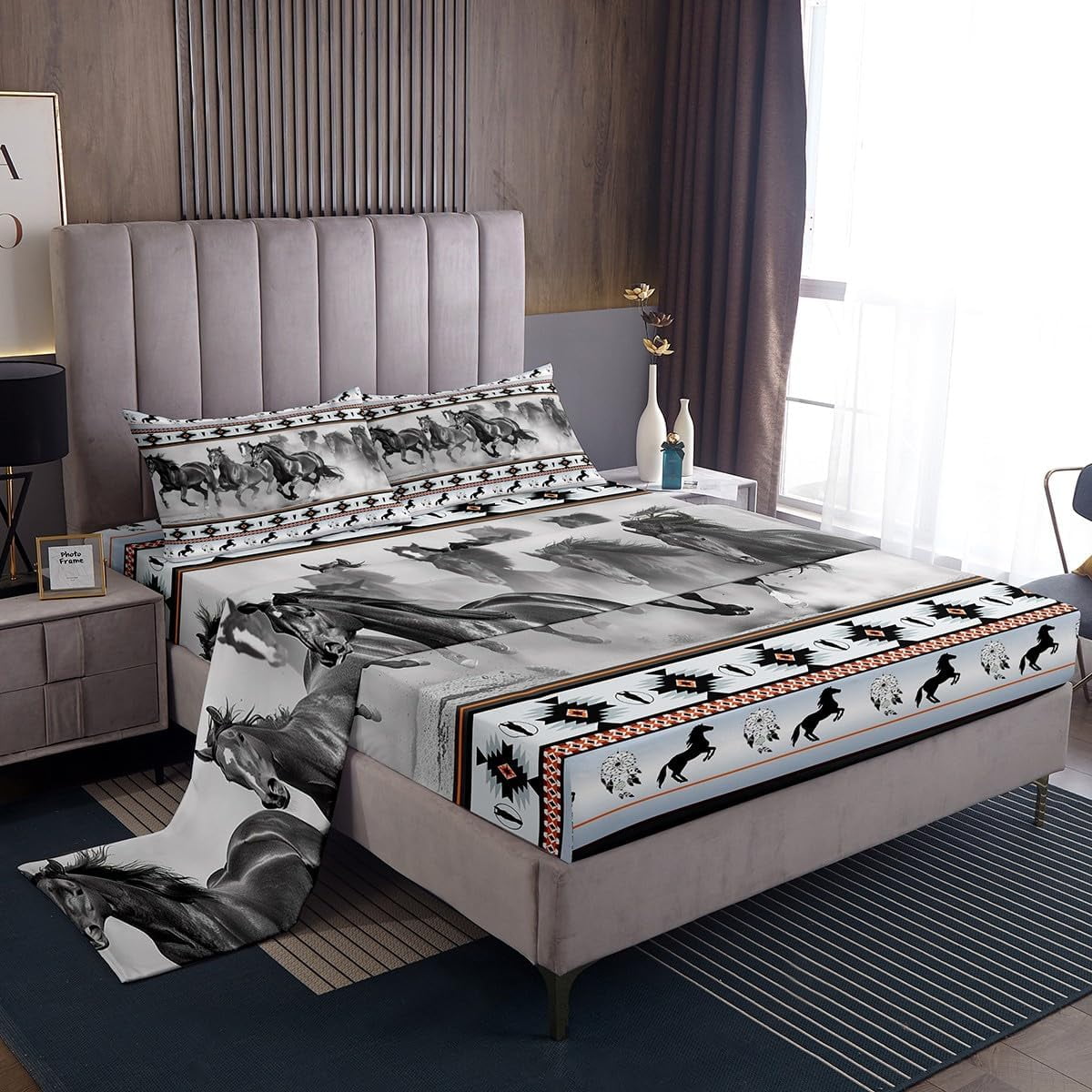 Wellsay Aztec Sheet Set African Tribal Horse Printed Bed Sheets,Farm ...