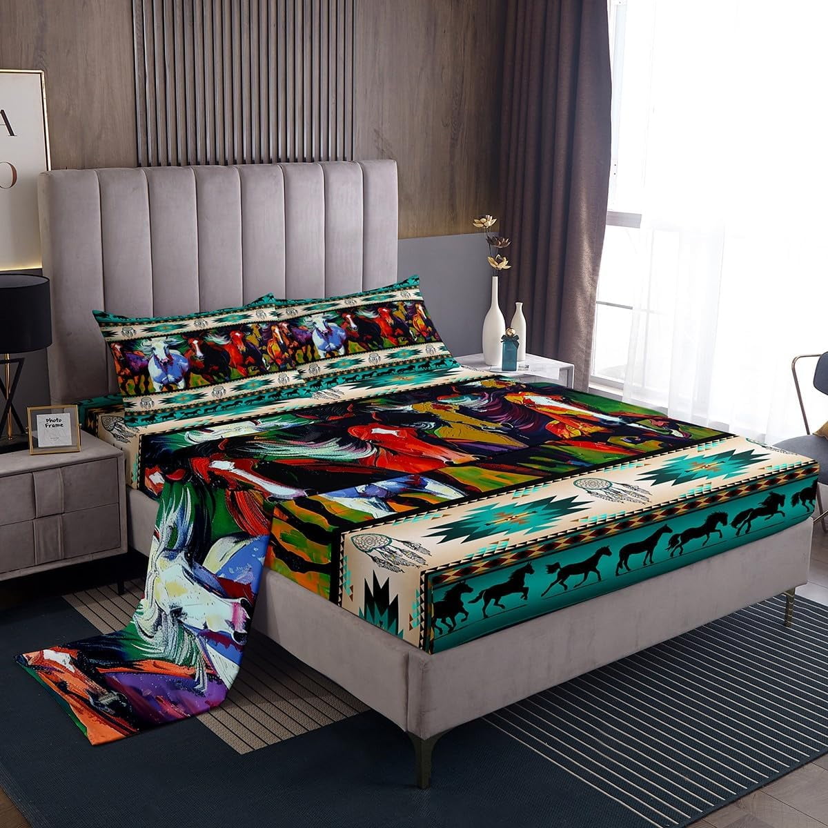 Wellsay Aztec Sheet Set African Tribal Horse Printed Bed Sheets,Farm ...