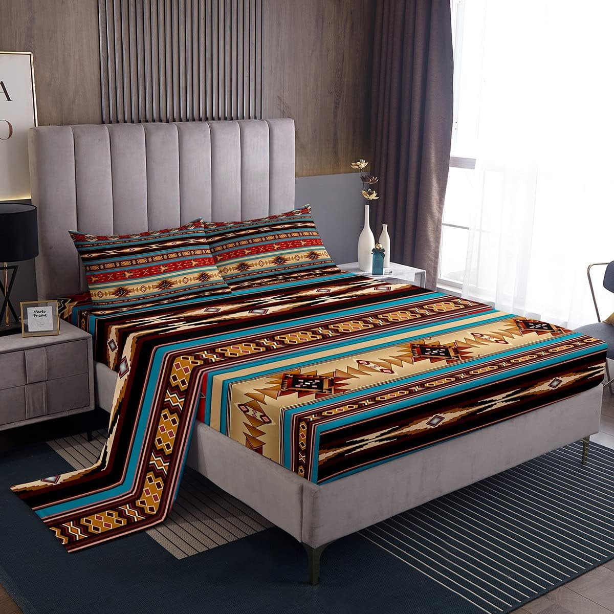 Wellsay Aztec tted Sheet Ethnic Tribal Arrow Sheet Set,Retro Southwest ...