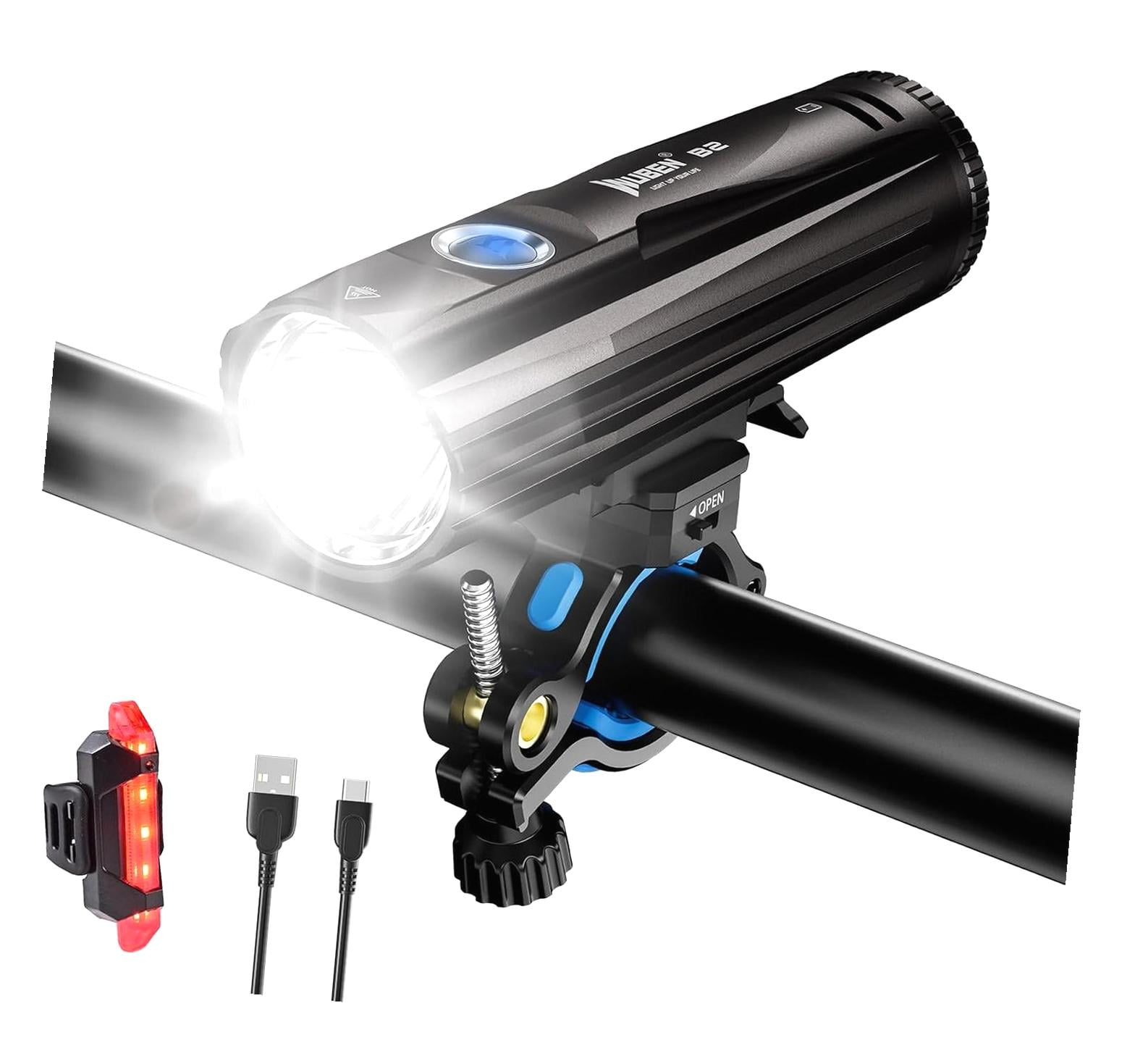 Wellsay B2 Bike Lights Rechargeable, 1300 High Lumen Bike Lights USB-C ...