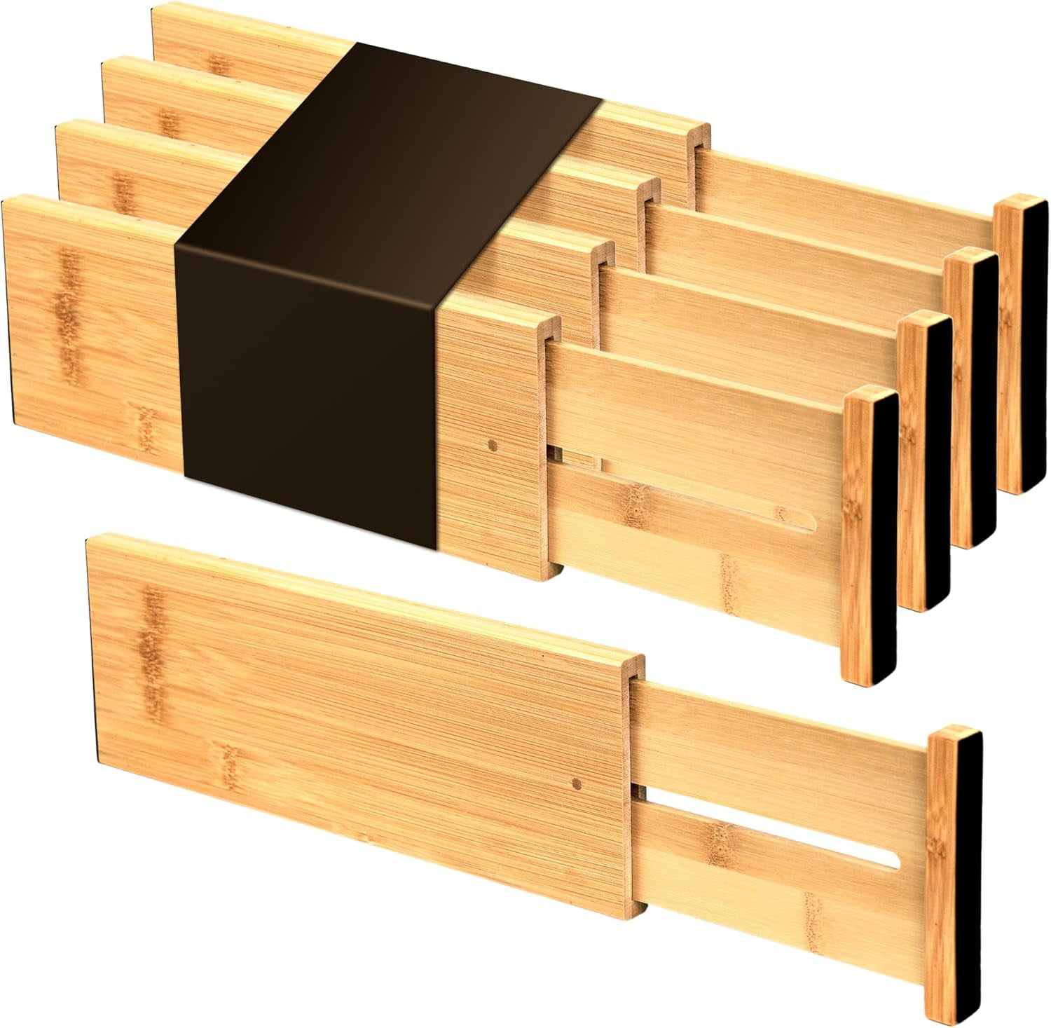 Wellsay Bamboo Dresser Drawer Dividers, 4'' High Adjustable Drawer ...