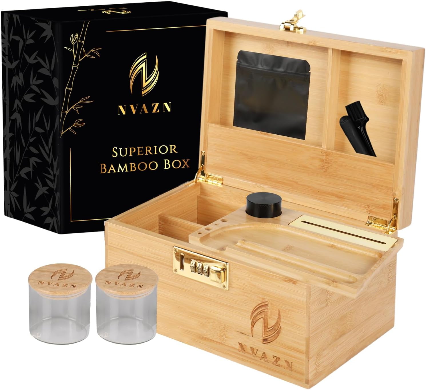 Wellsay Bamboo Lockable Wooden Storage Box with Combination Lock ...