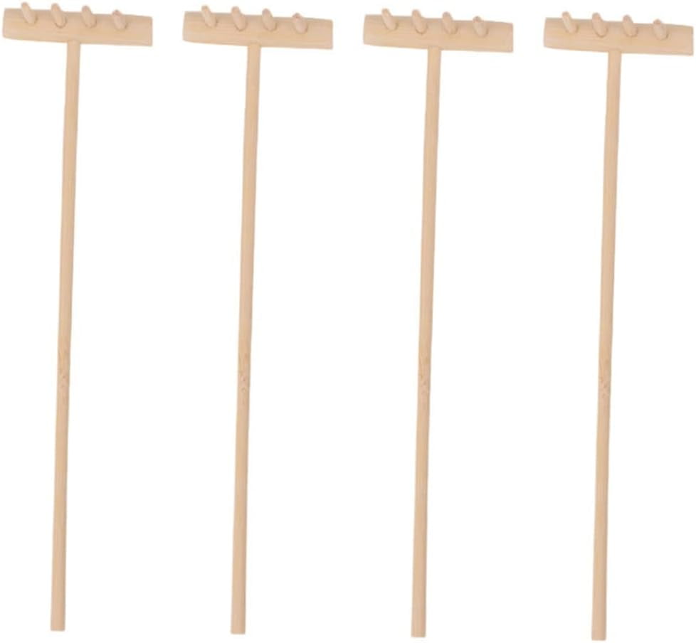 Wellsay Bamboo Mini Zen Garden Rake Set 4 Tine Desktop Rake for Zen ...