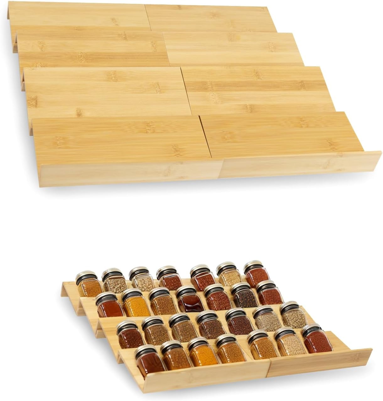 Wellsay Bamboo Spice Rack For Drawer,4 Tier Stackable Seasoning Storage ...