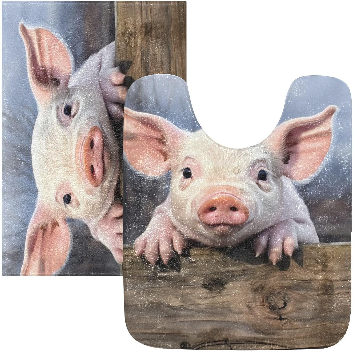 Wellsay Bathroom Rug Set 2 Pieces Cute Pig Soft and Absorbent Bathroom ...
