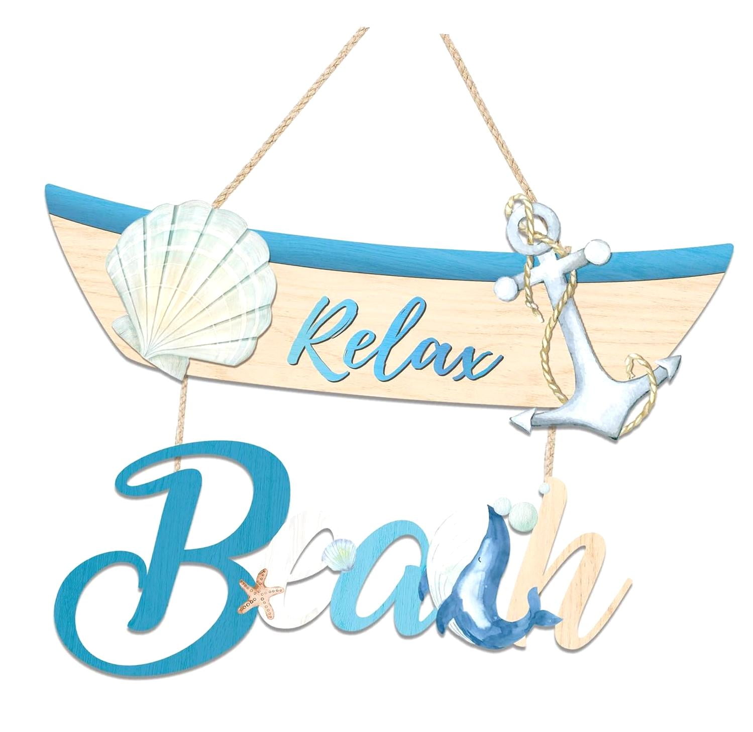 Wellsay Beach Theme Wooden Sign, Nautical Summer Wooden Hanging Plaque ...