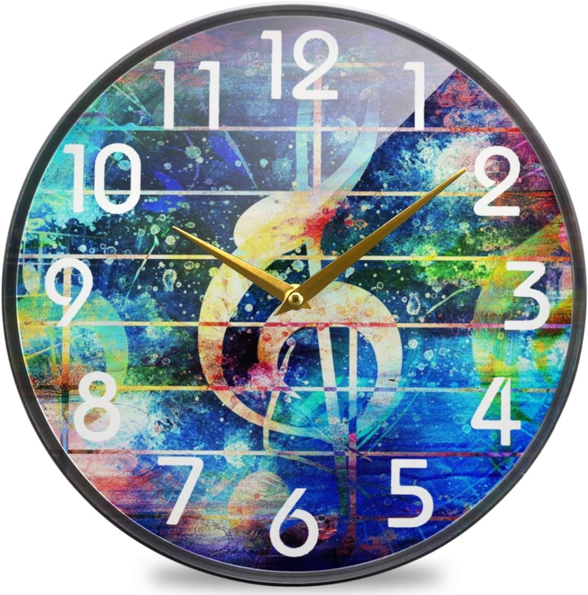 Wellsay Beautiful Musical Note Art Board Round Wall Clock, 9.5 Inch ...