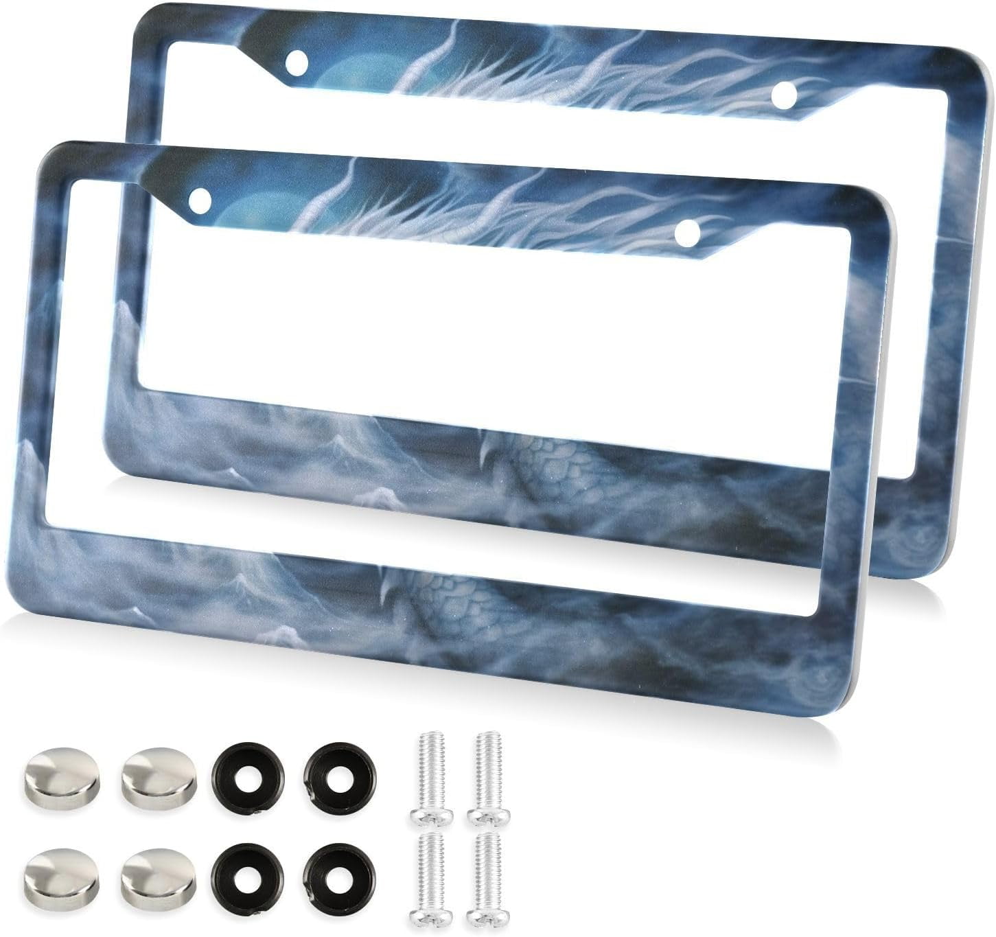 Wellsay Beautiful White Dragon License Plate Frame, Decorative Aluminum ...