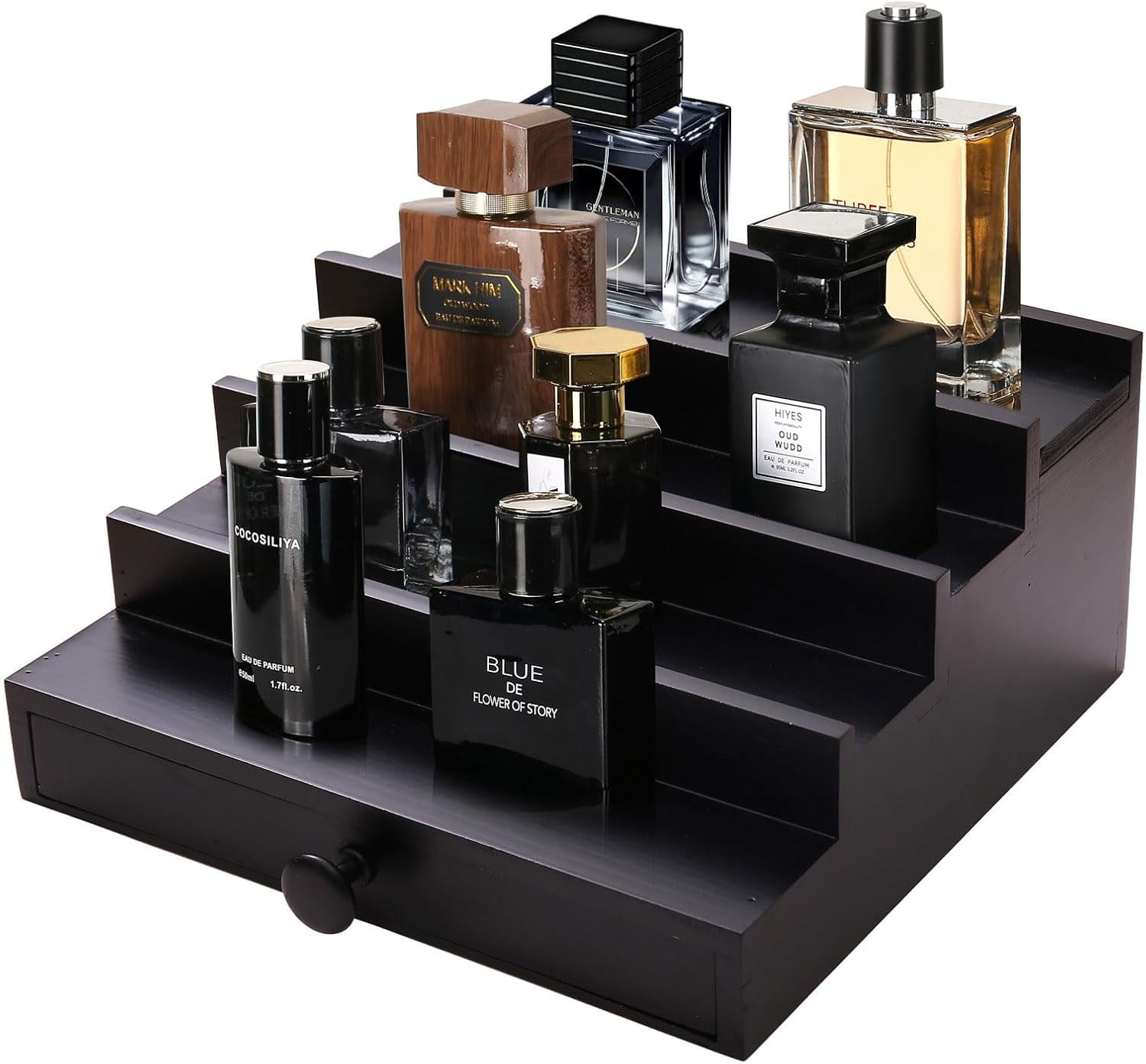 Wellsay Black Cologne Organizer for Men - 4 Tier Wooden Perfume Display ...