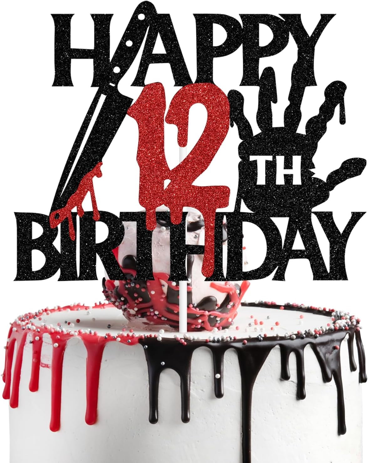 Wellsay Black Glitter Killer Happy 12th Birthday Cake Tor, Halloween ...