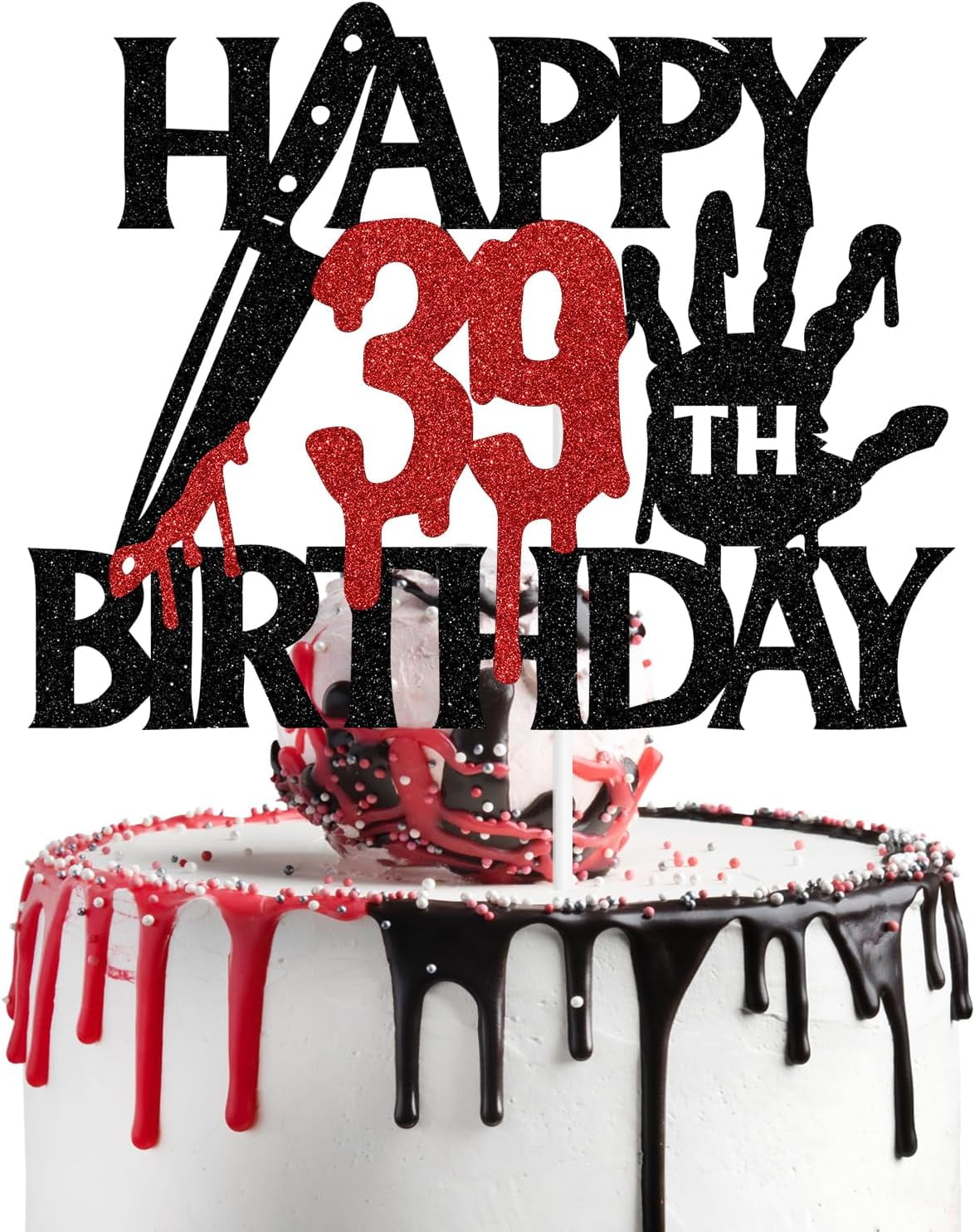 Wellsay Black Glitter Killer Happy 39th Birthday Cake Tor, Halloween ...