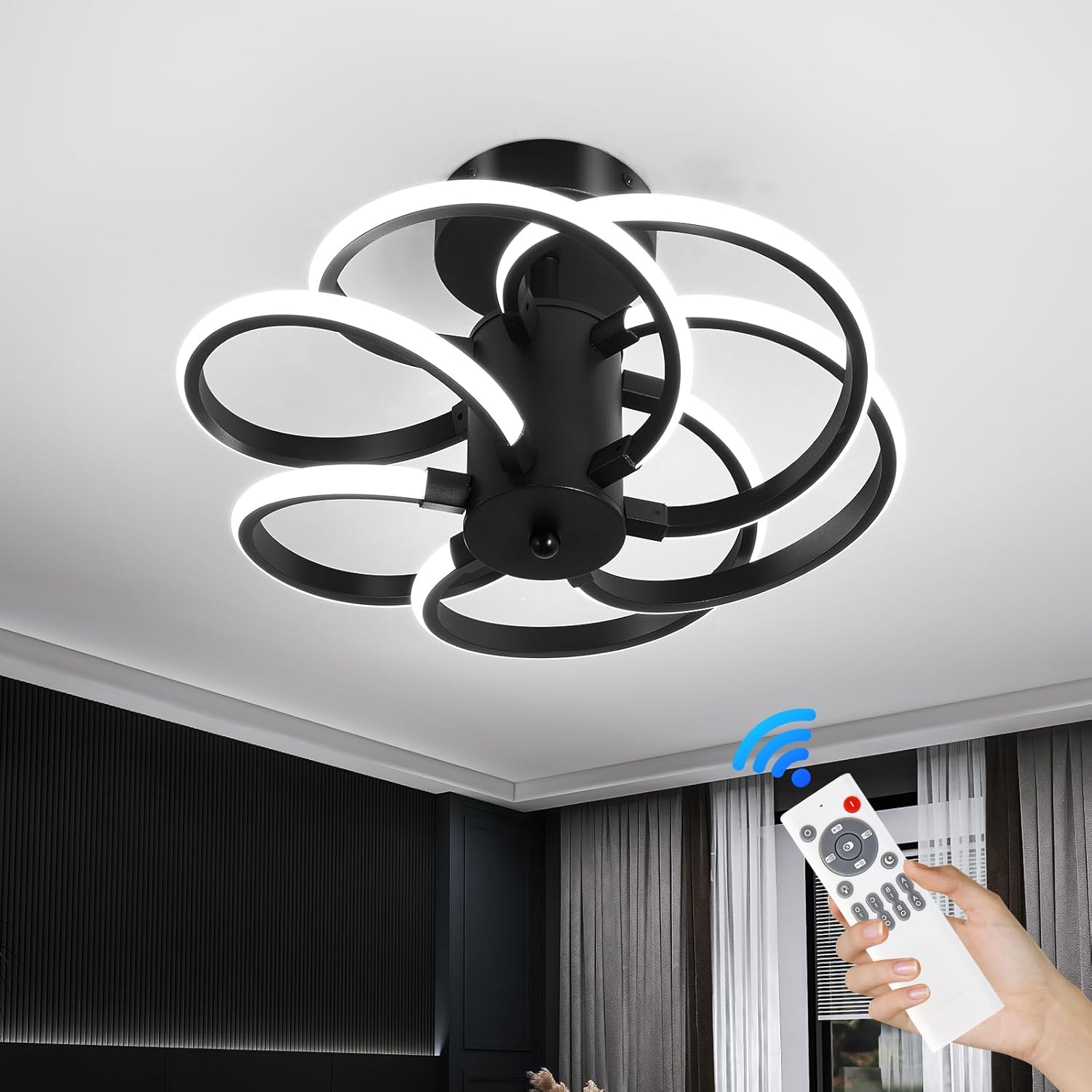 Wellsay Black LED Ceiling Light Modern Semi Flush Mount Ceiling Light ...