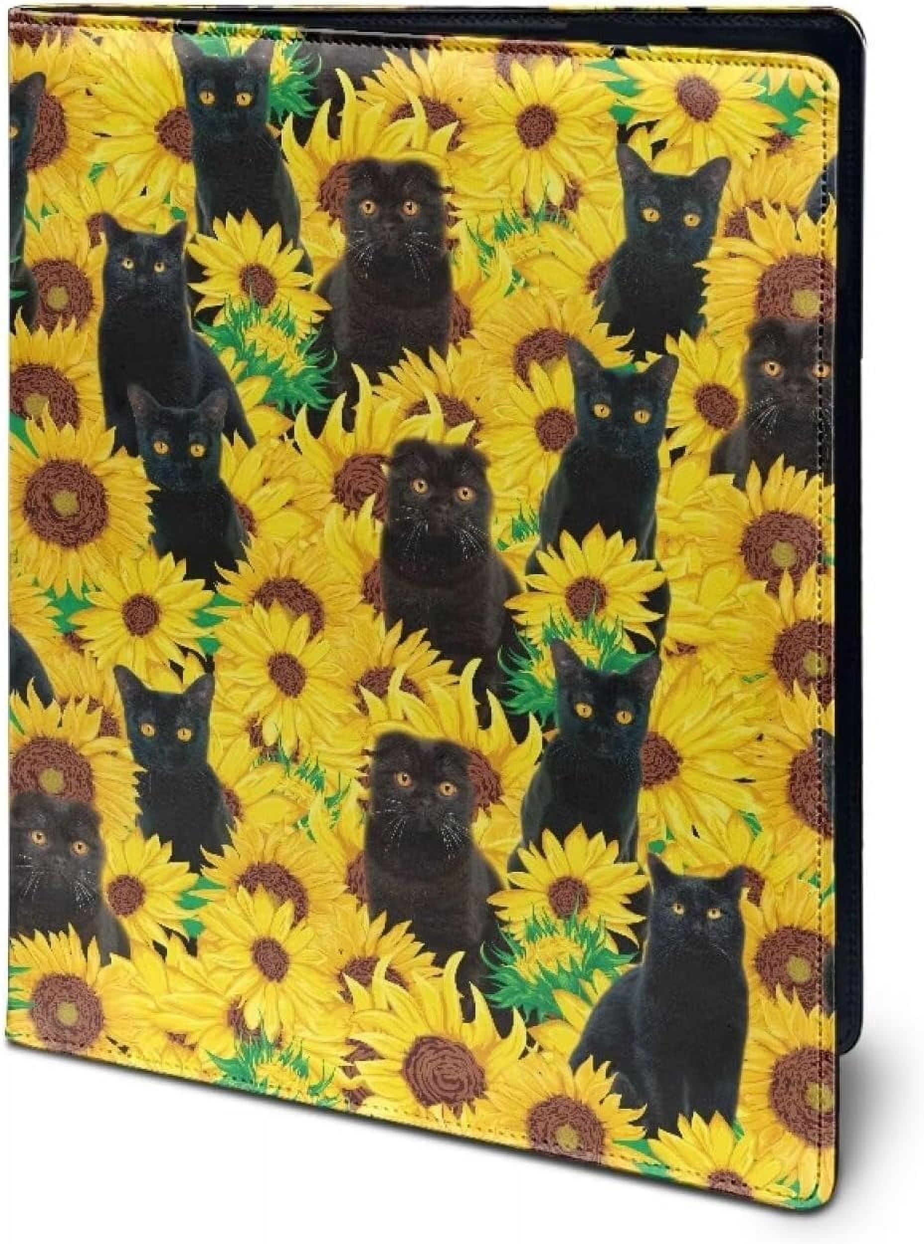 Wellsay Black Sunflower Portfolio Folder Leather Padfolio with A4 Size ...