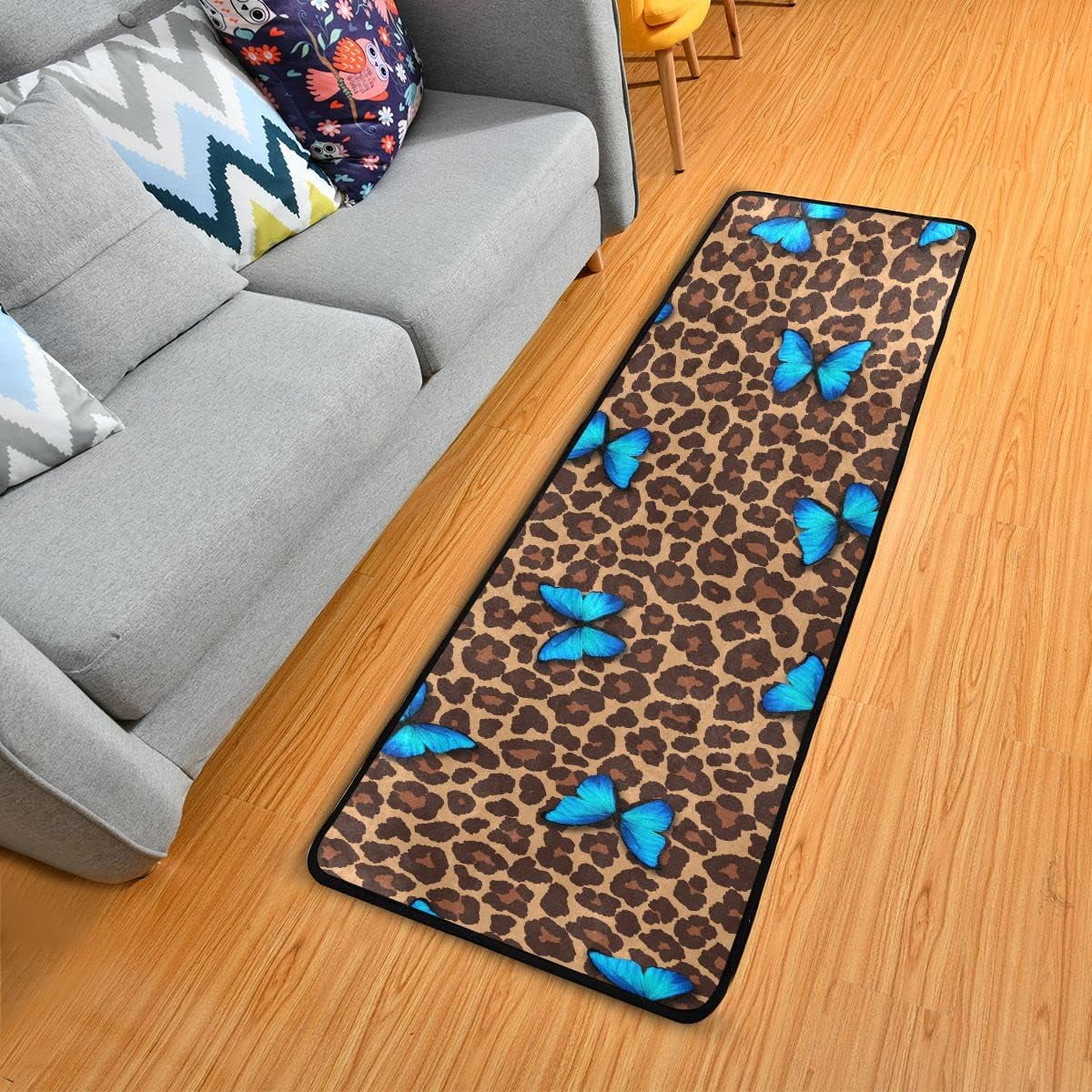Wellsay Blue Butterfly Leopard Cheetah Print Kitchen Rug Runner Rug ...