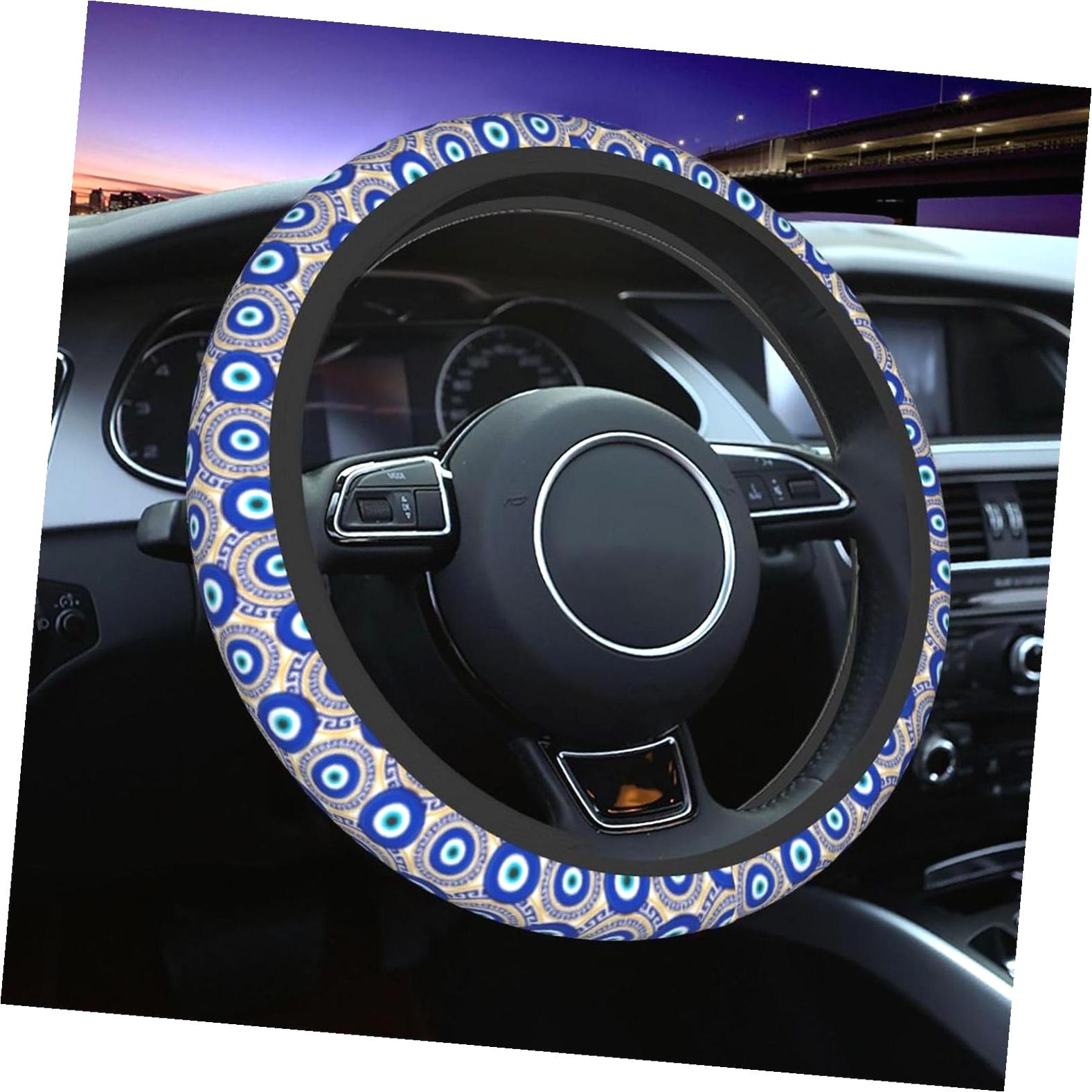Wellsay Blue Evil Eye Turkey Greece Steering Wheel Cover, Cute 15 Inch ...