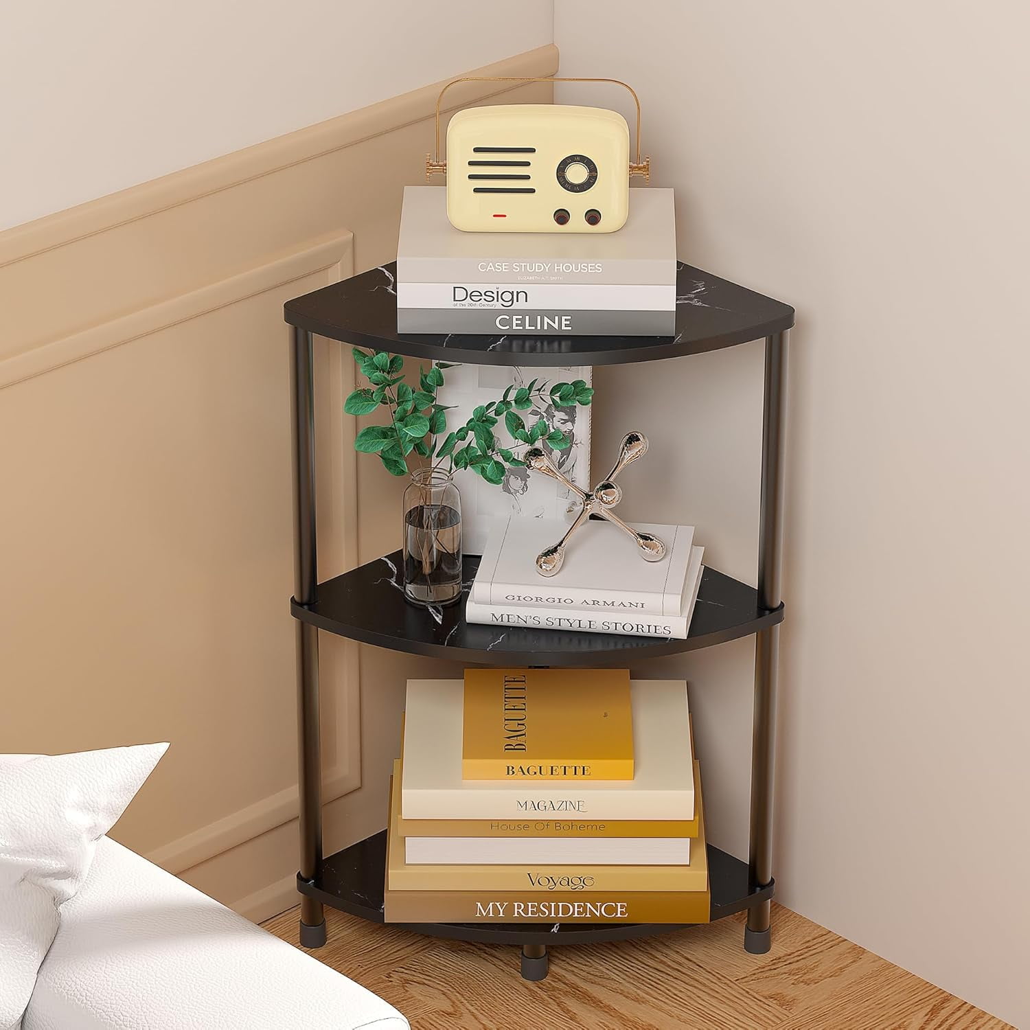 Wellsay Book Small Corner Shelf, 3 Tier Corner Bookshelf Display for ...