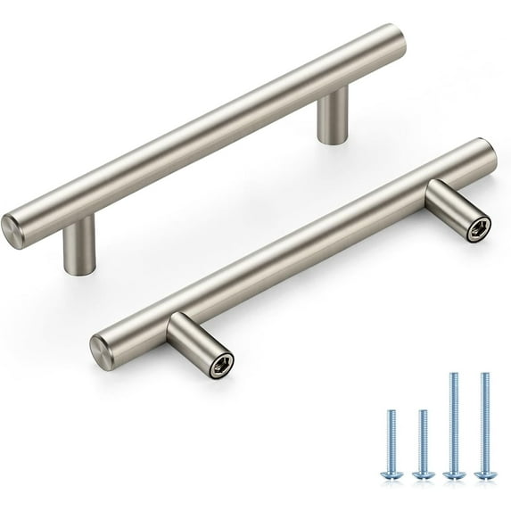 Wellsay Brushed Nickel Cabinet Handles 3-3/4 Inch Hole Spacing, Steel ...