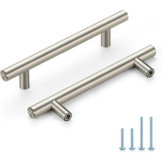 Wellsay Brushed Nickel Cabinet Handles 4 Inch Hole Spacing, Steel ...