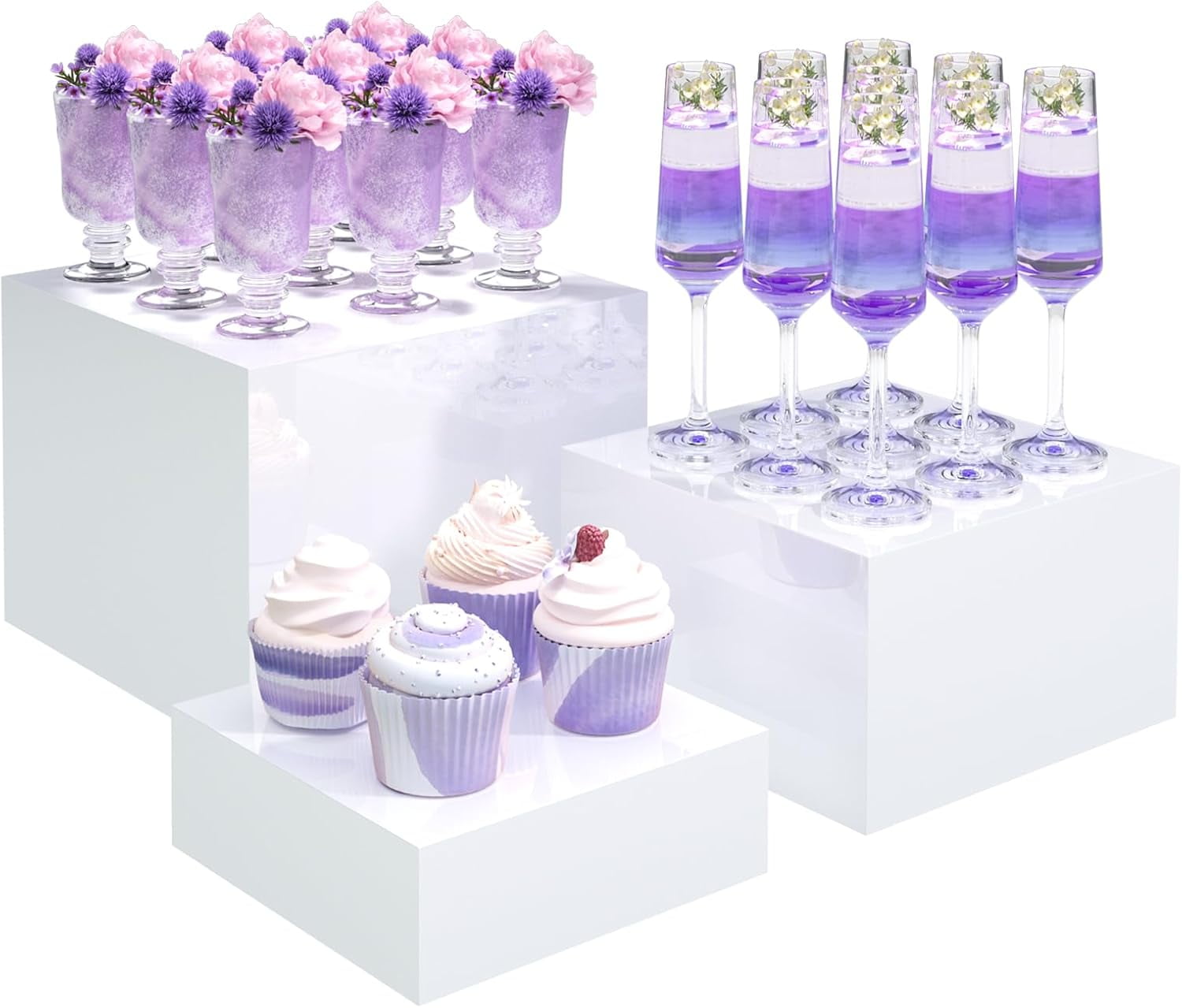 Wellsay Buffet Risers, Food Display Risers for Party, White Acrylic ...