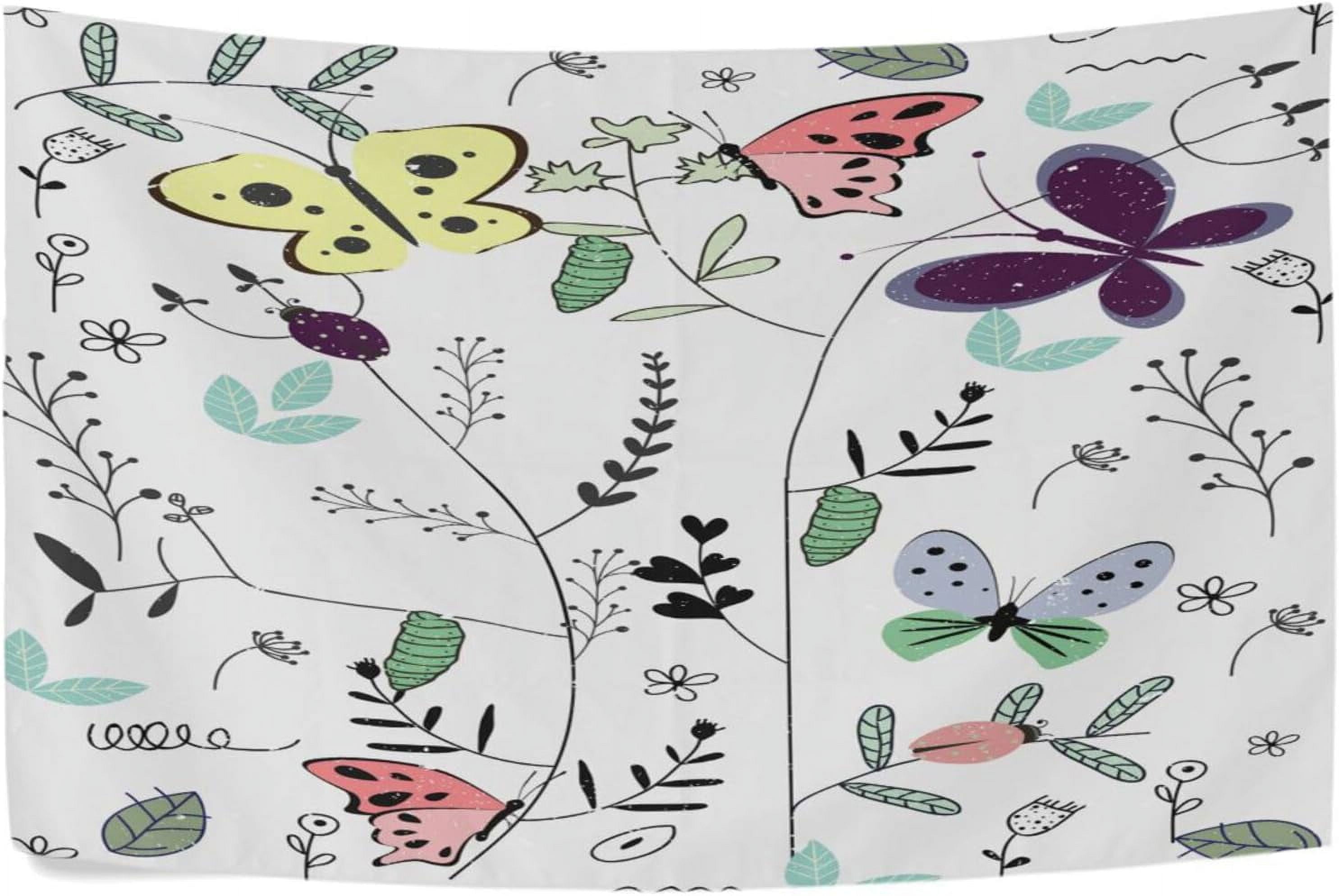 Wellsay Butterfly Cartoon Tapestry Aesthetic Tapestry Wall Hanging for ...