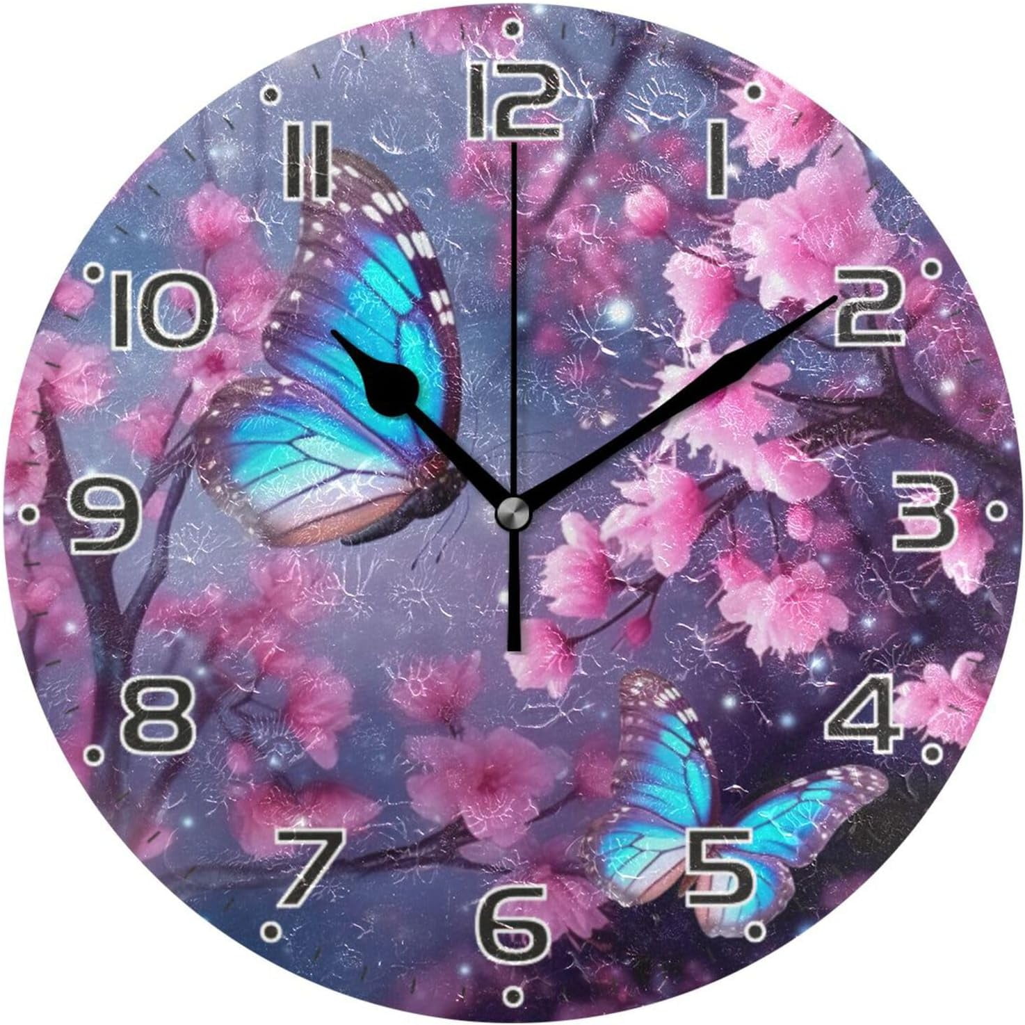 Wellsay Butterfly Flower Clock Silent Round Wall Clock Non Ticking ...