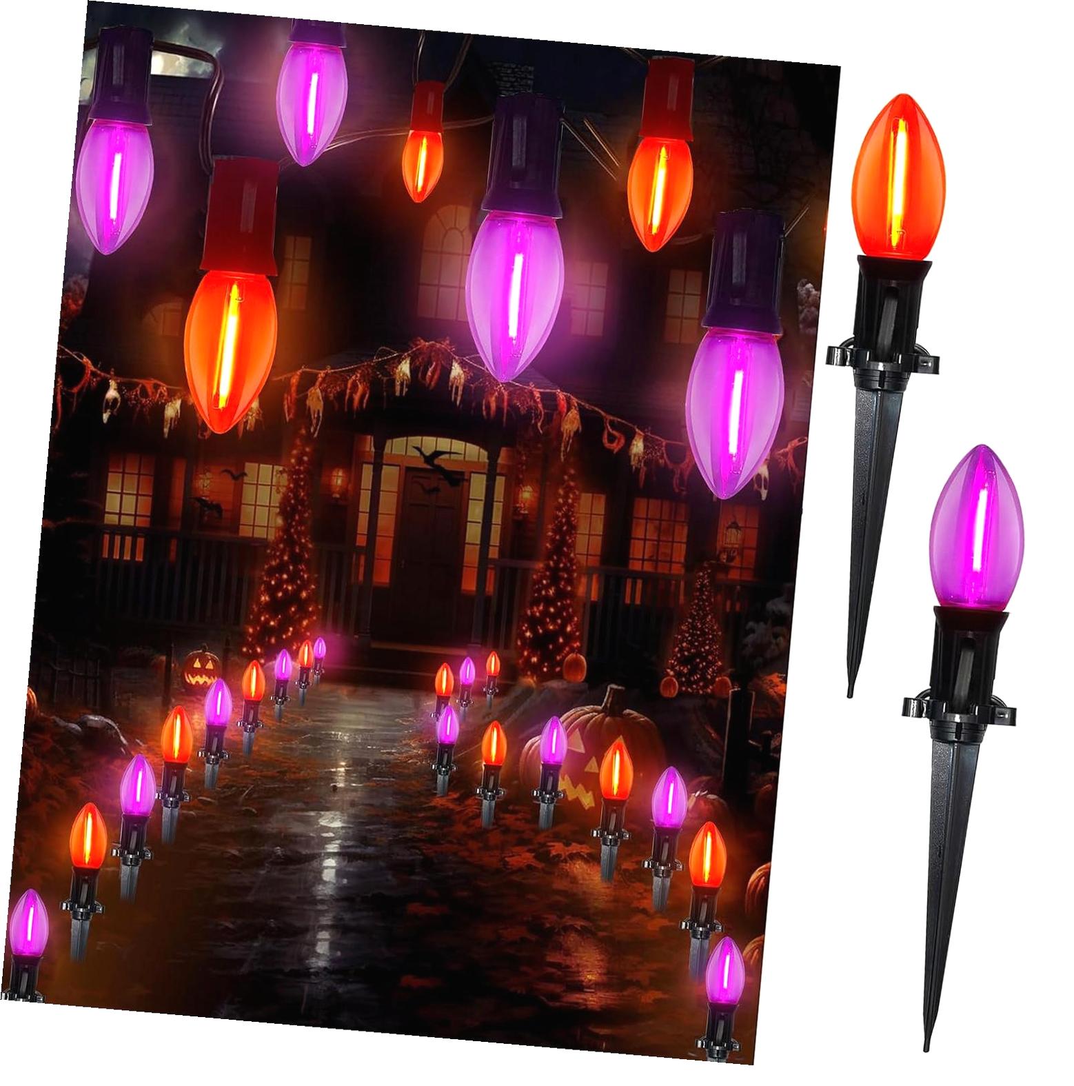 Wellsay C9 Pathway , 10-Piece Set with Orange C9 Bulbs and Stakes ...