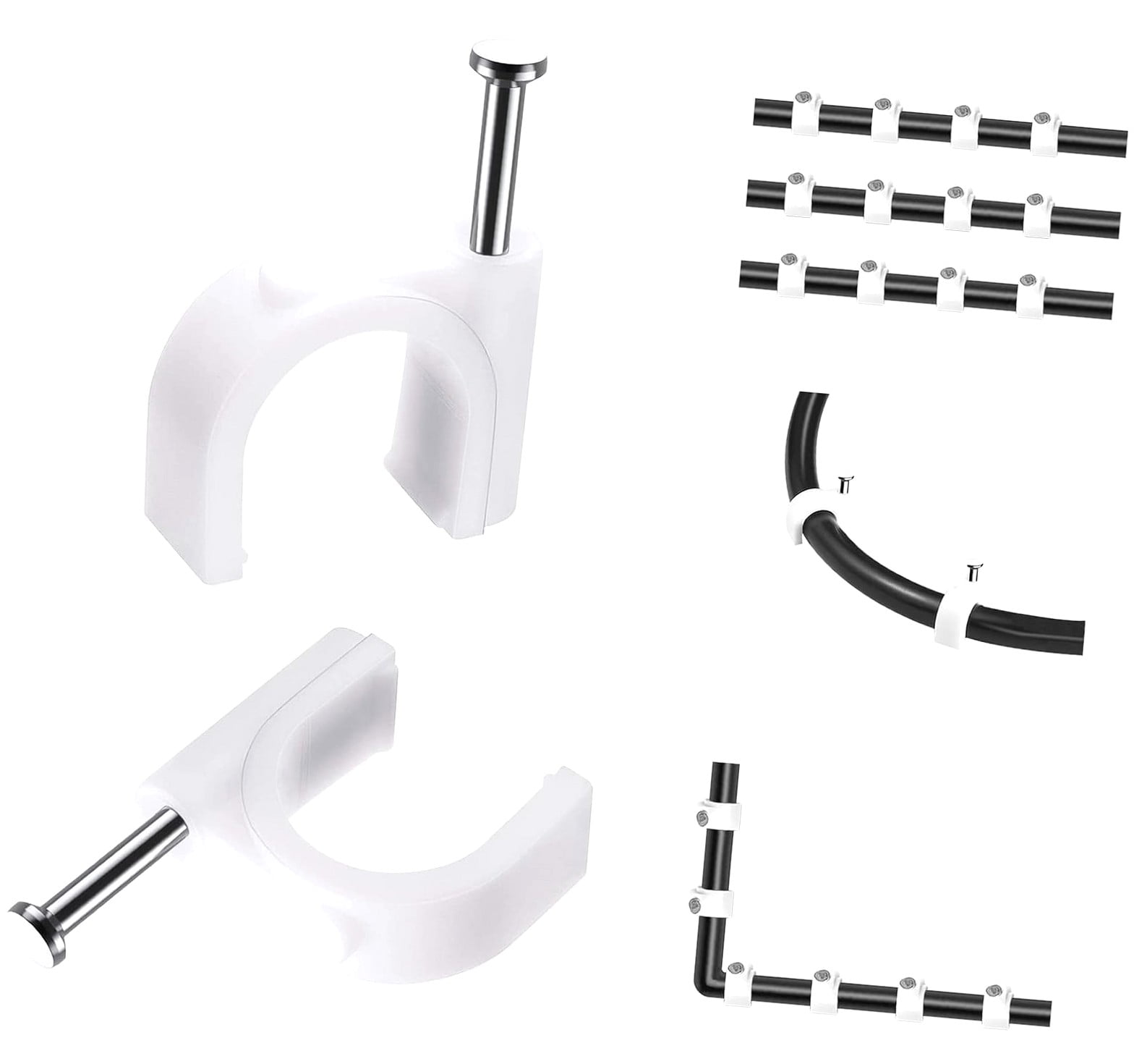 Wellsay Cable Clips, 100 Pieces, 8mm, Wire Wall Clips with Steel Nails ...
