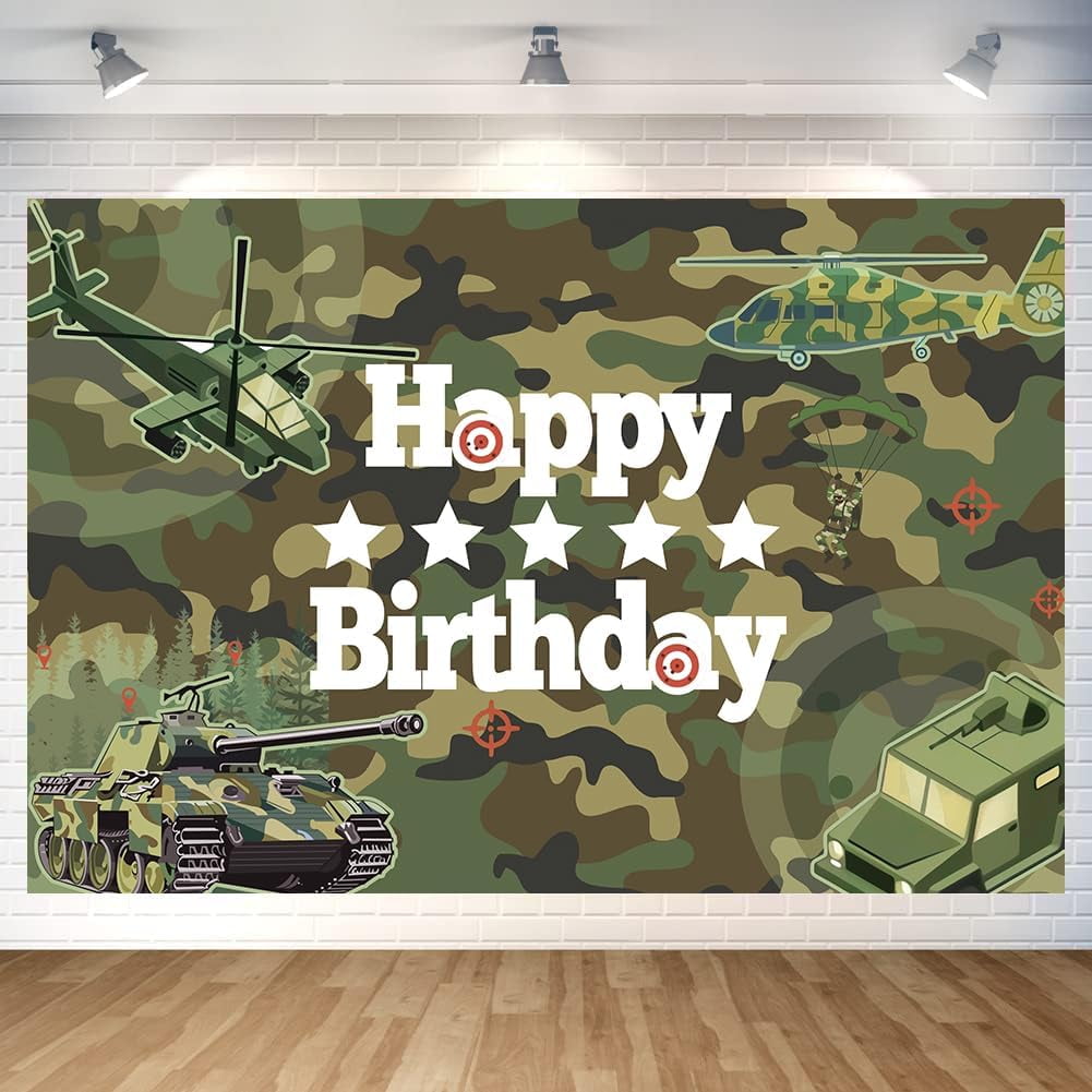 Wellsay Camo Happy Birthday Backdrop Decorations Camouflage Happy ...