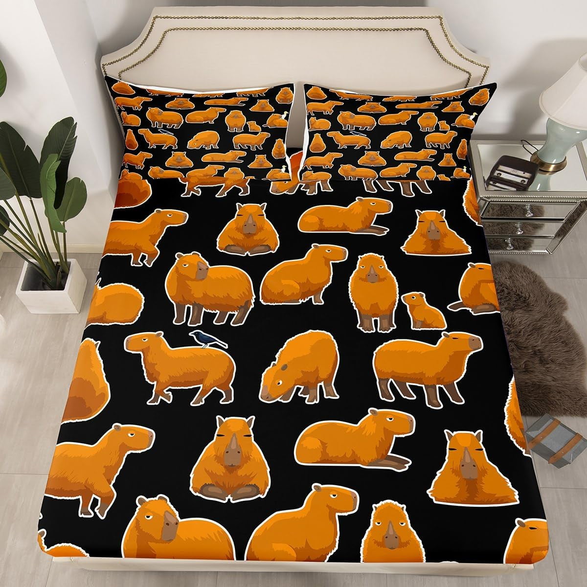 Wellsay Capybaras tted Sheet Queen, Cute Capybara Bed Sheets, Cartoon ...