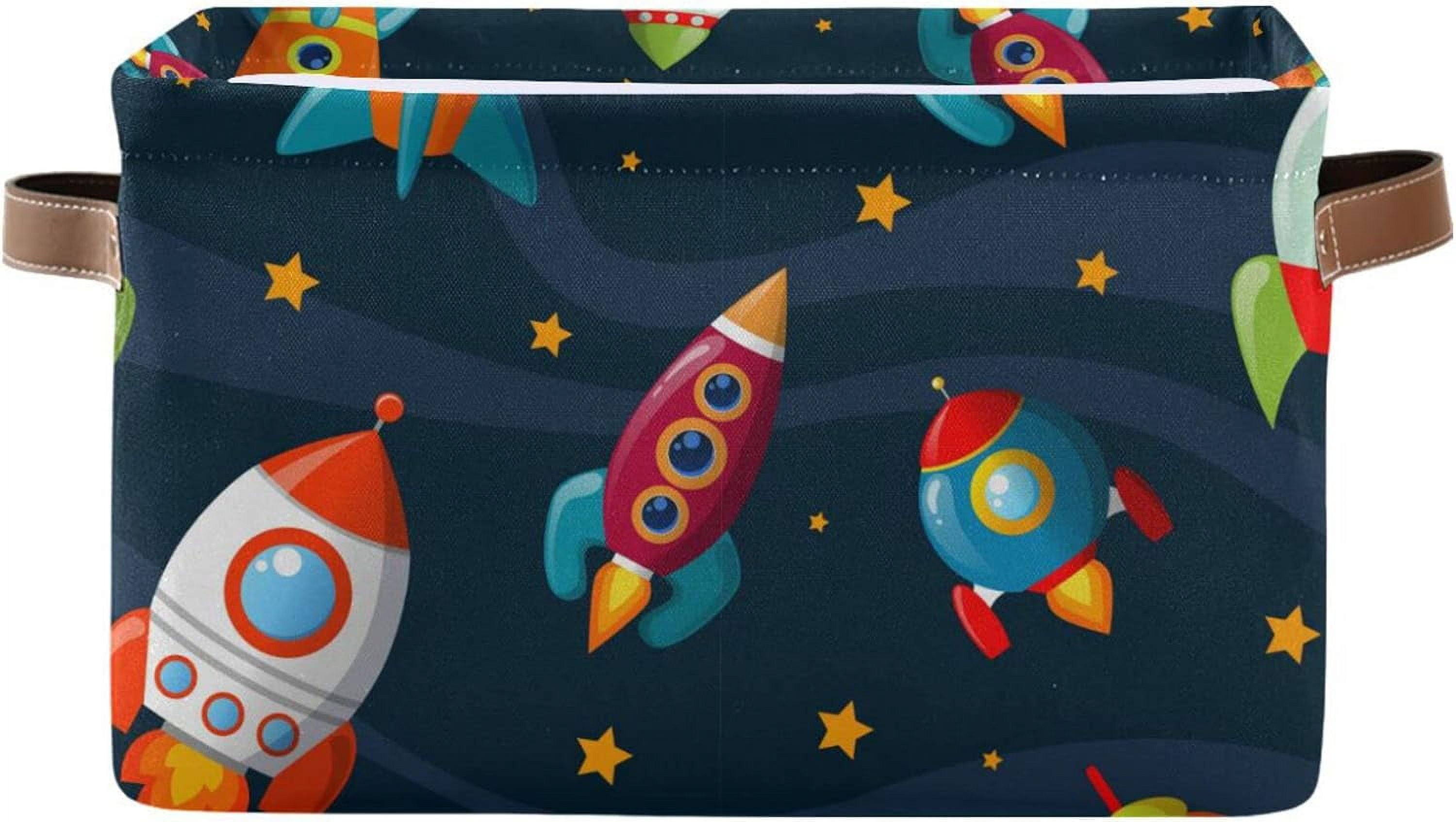 Wellsay Cartoon Rockets Storage Baskets Rectangle Foldable Canvas ...