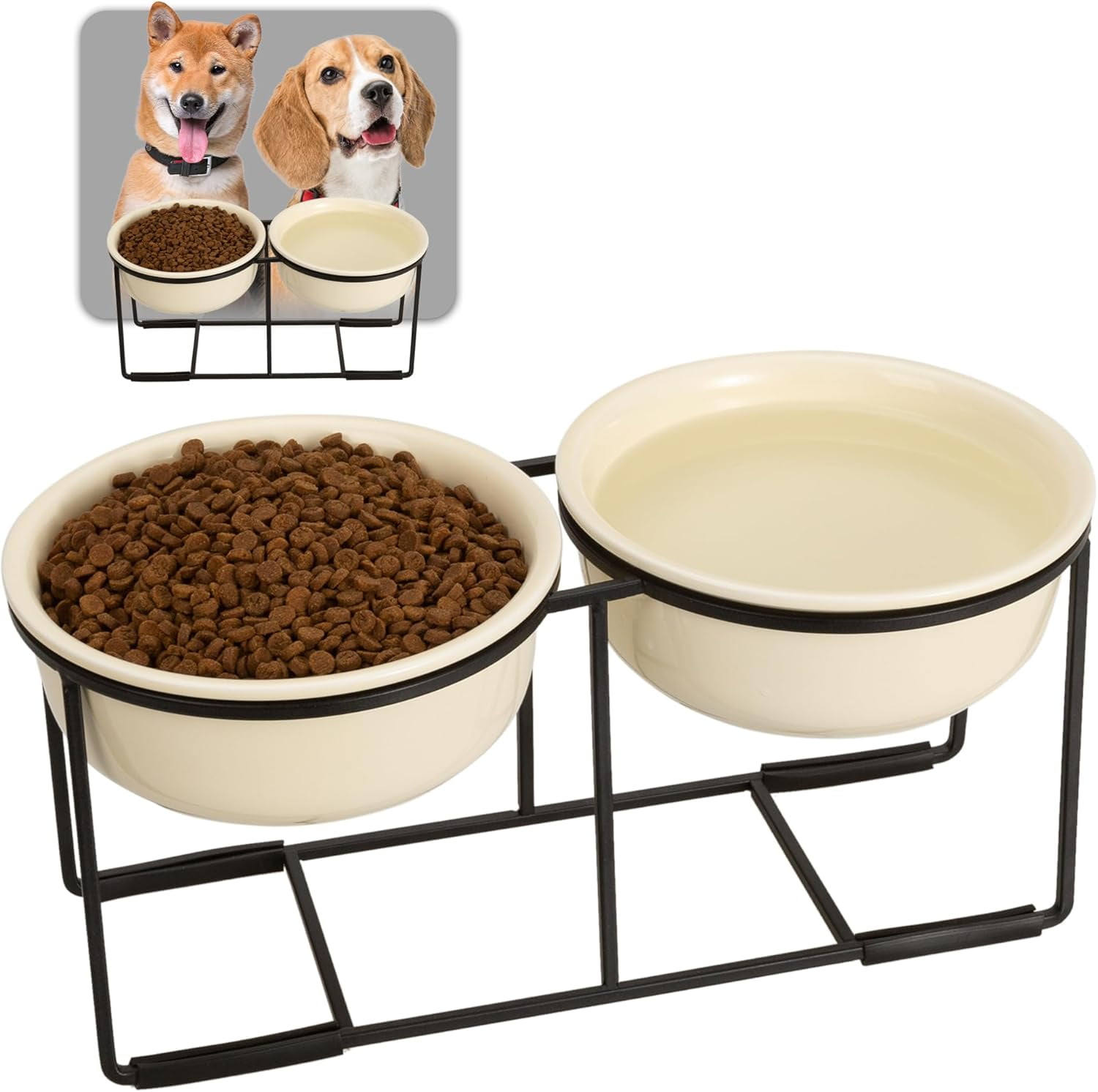 Wellsay Ceramic Elevated Dog Bowl Set - Raised Food and Water Bowls ...