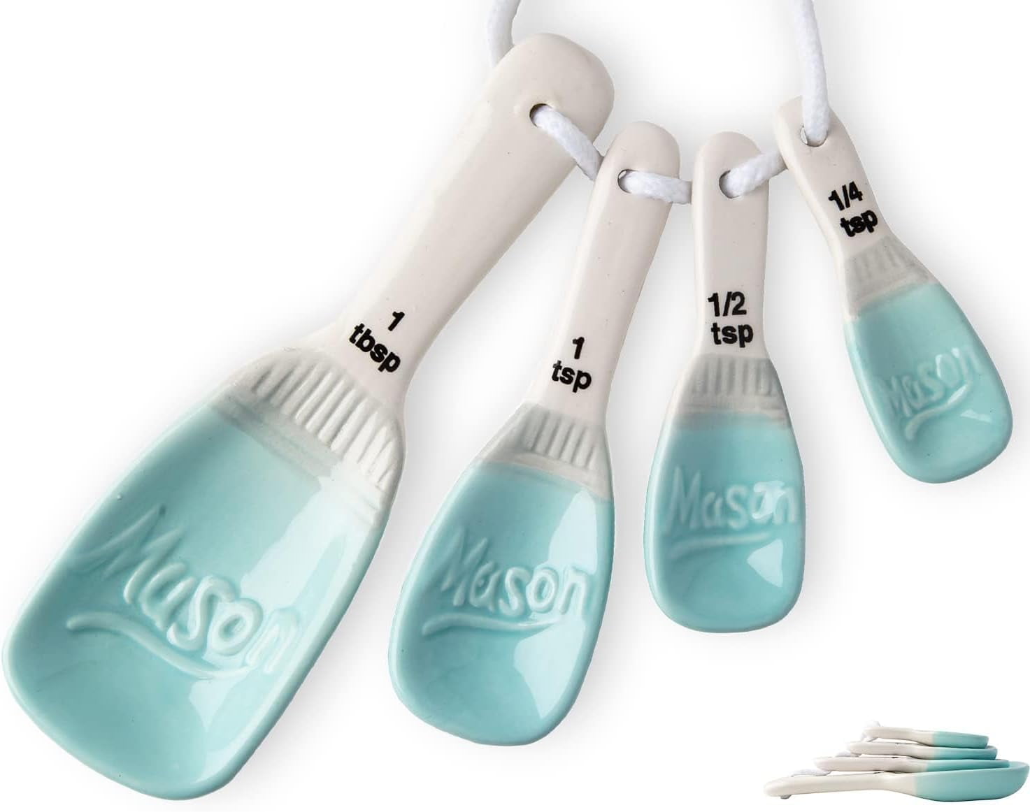 Wellsay Ceramic Mason Jar Measuring Spoons – Aqua Blue, Decorative ...